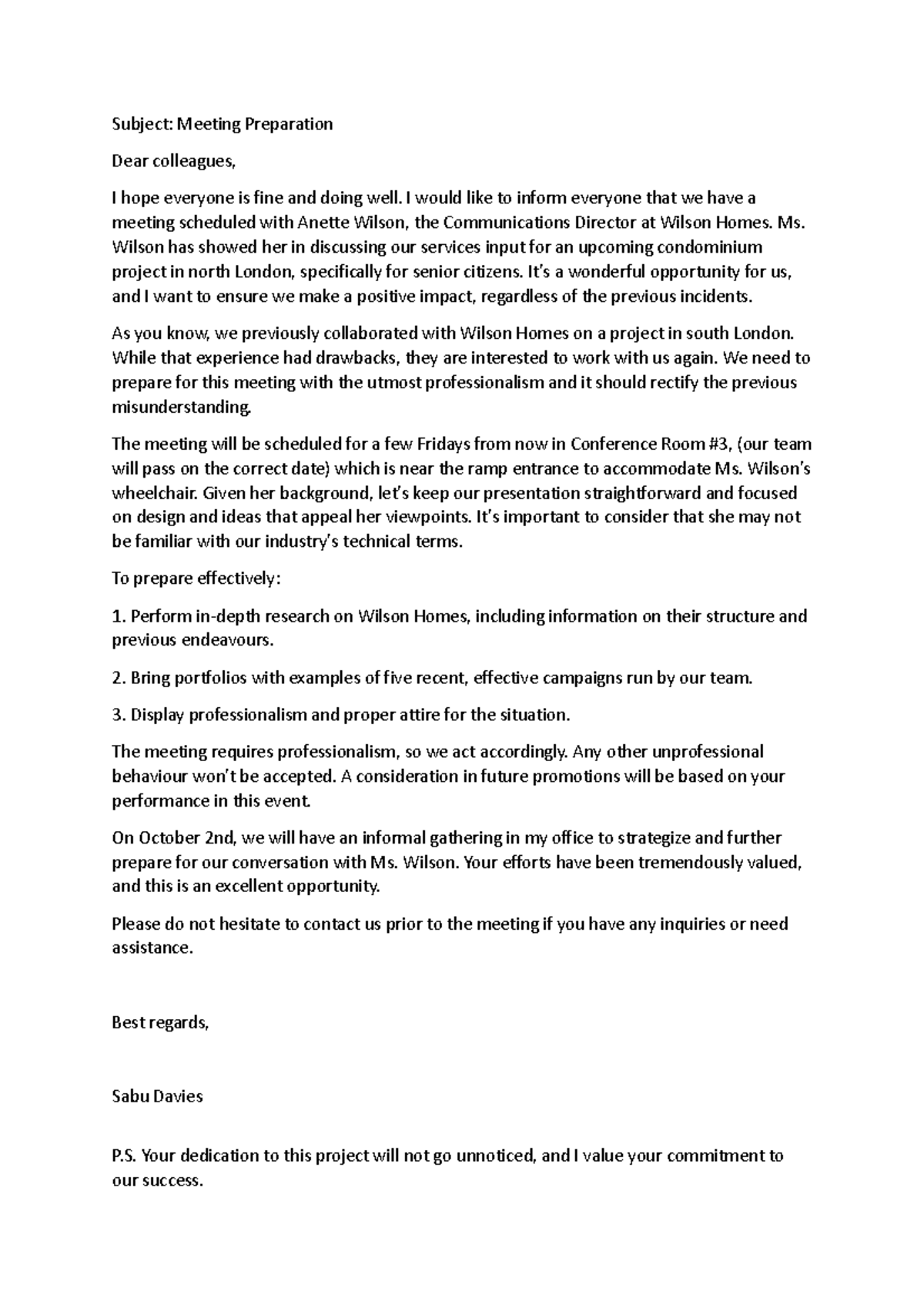 Edited Email - Subject: Meeting Preparation Dear colleagues, I hope ...