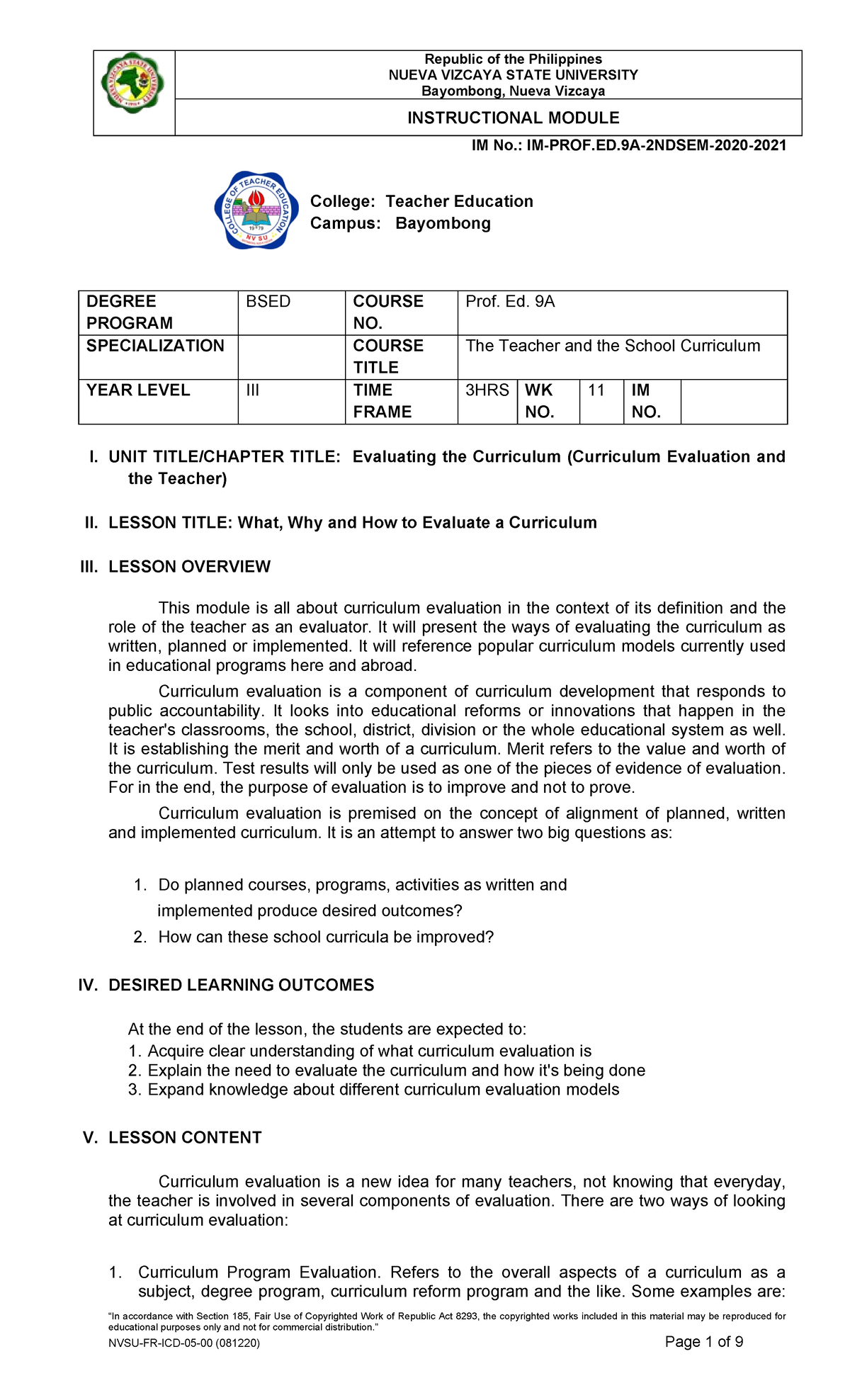 Module 5 (lesson 1)-Prof Ed 9A - NUEVA VIZCAYA STATE UNIVERSITY ...