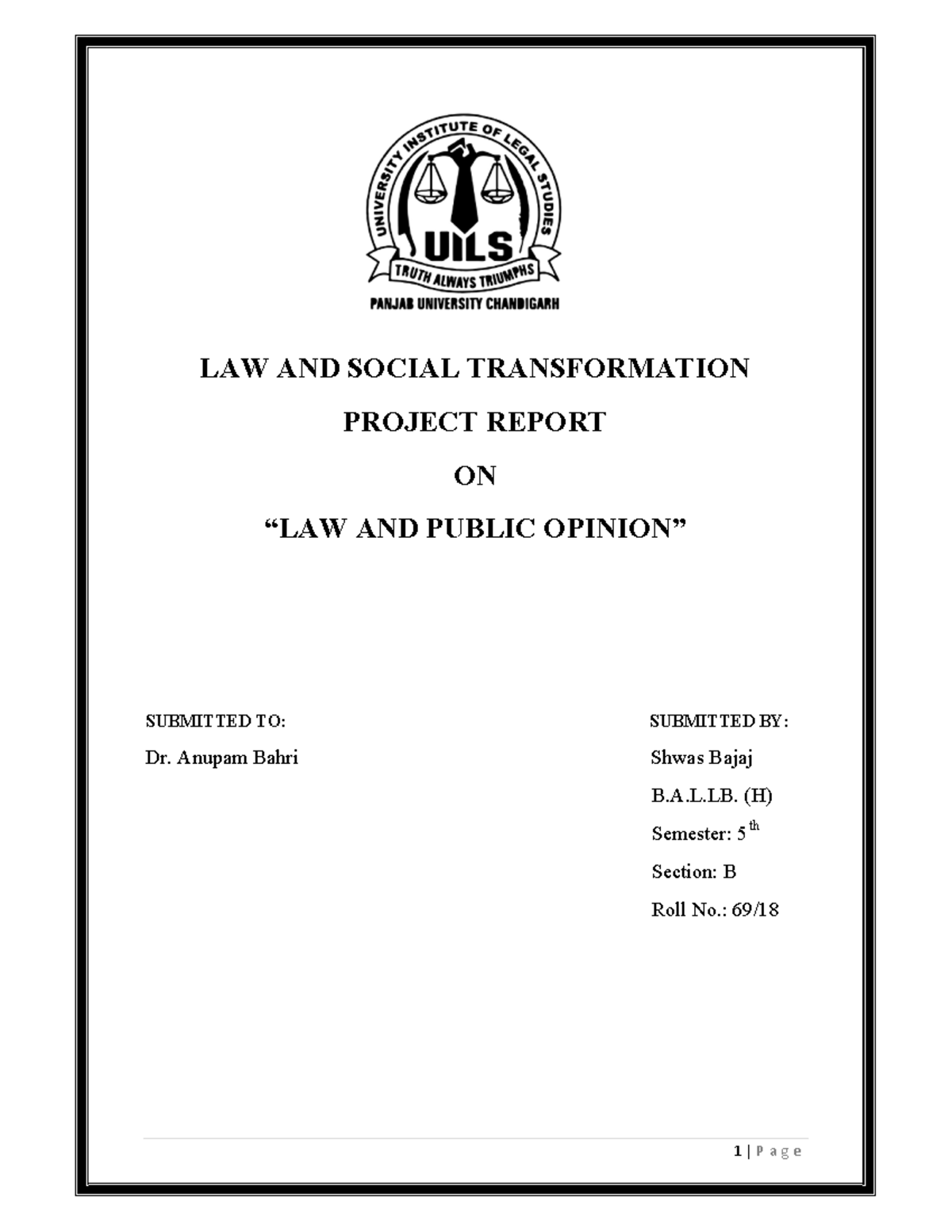 Law and Public Opinion - LAW AND SOCIAL TRANSFORMATION PROJECT REPORT ...