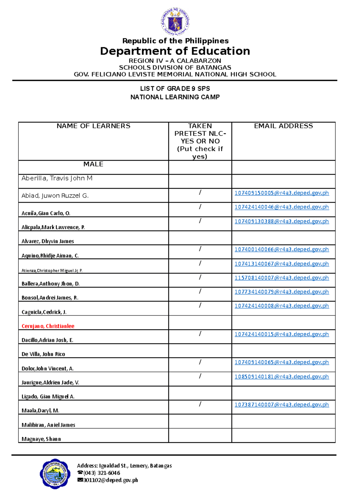 SPS NLC - DTA - Republic of the Philippines Department of Education ...