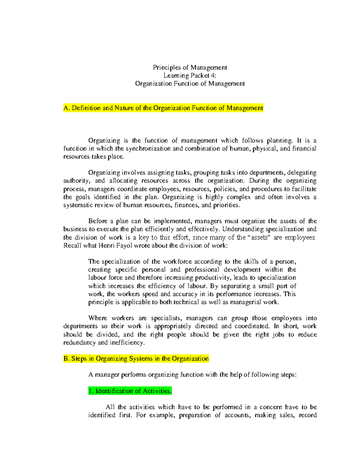 4 Organization Function of Management - Definition and Nature of the ...