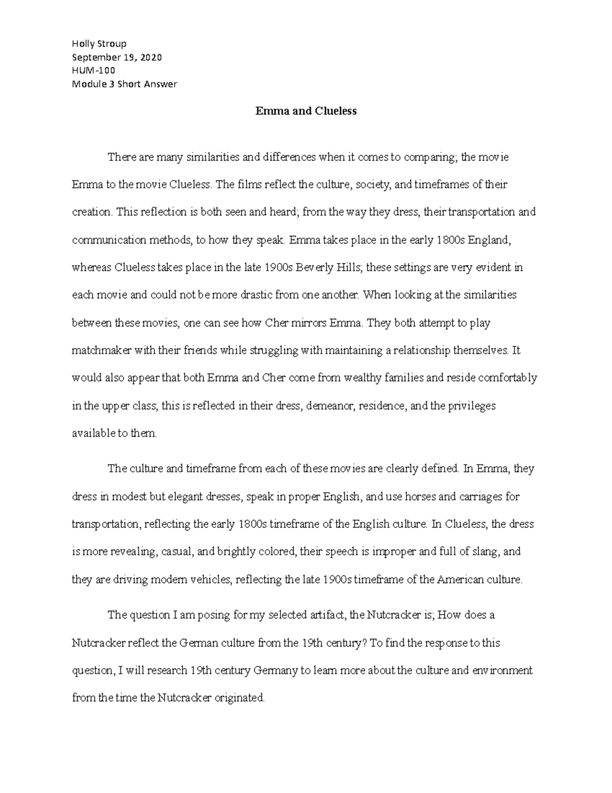 HUM-100 - Module 3 - Short Answer - Holly Stroup September 19, 2020HUM ...