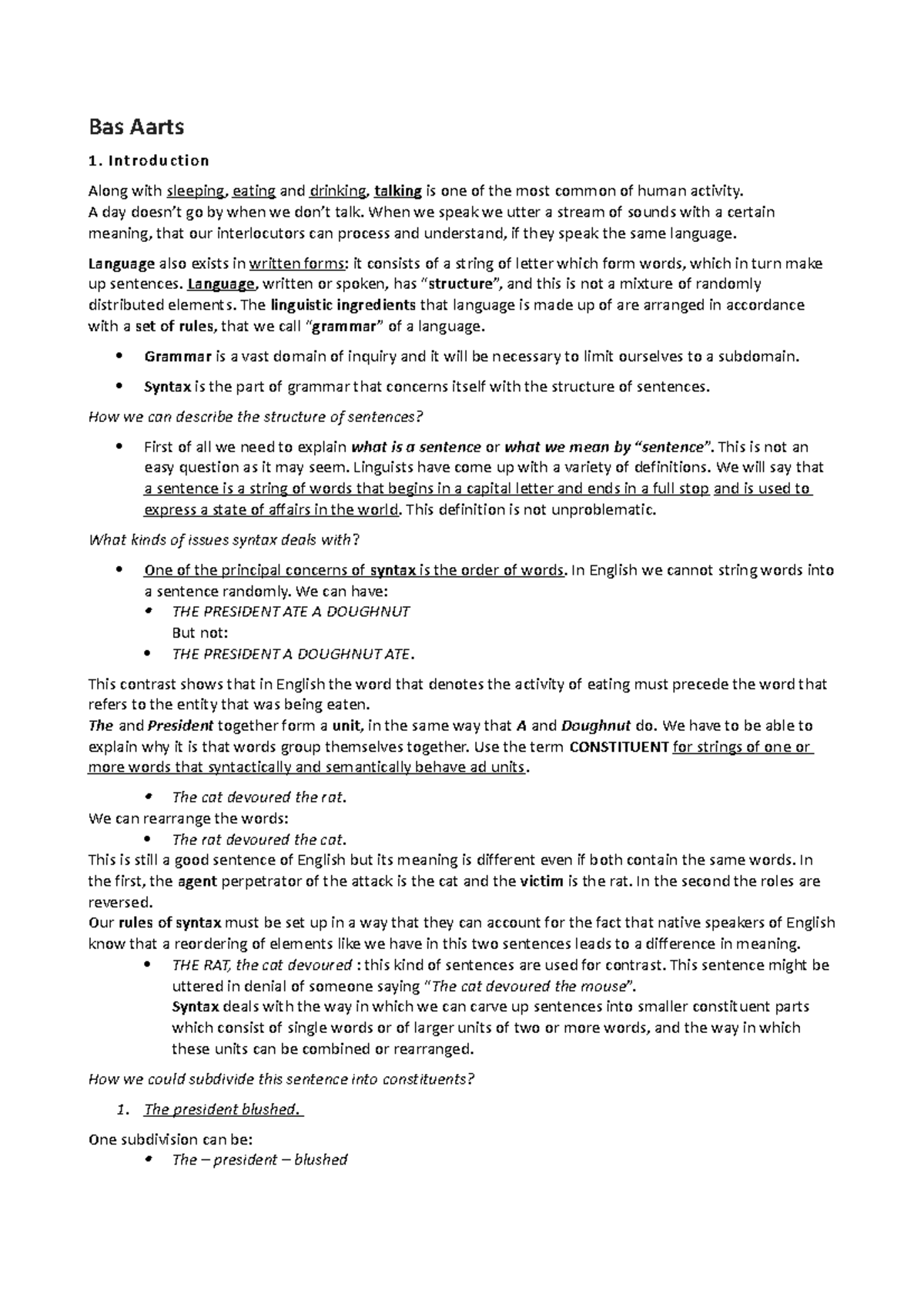 Bas Aarts - Riassunto in inglese del manuale - English Syntax and ...