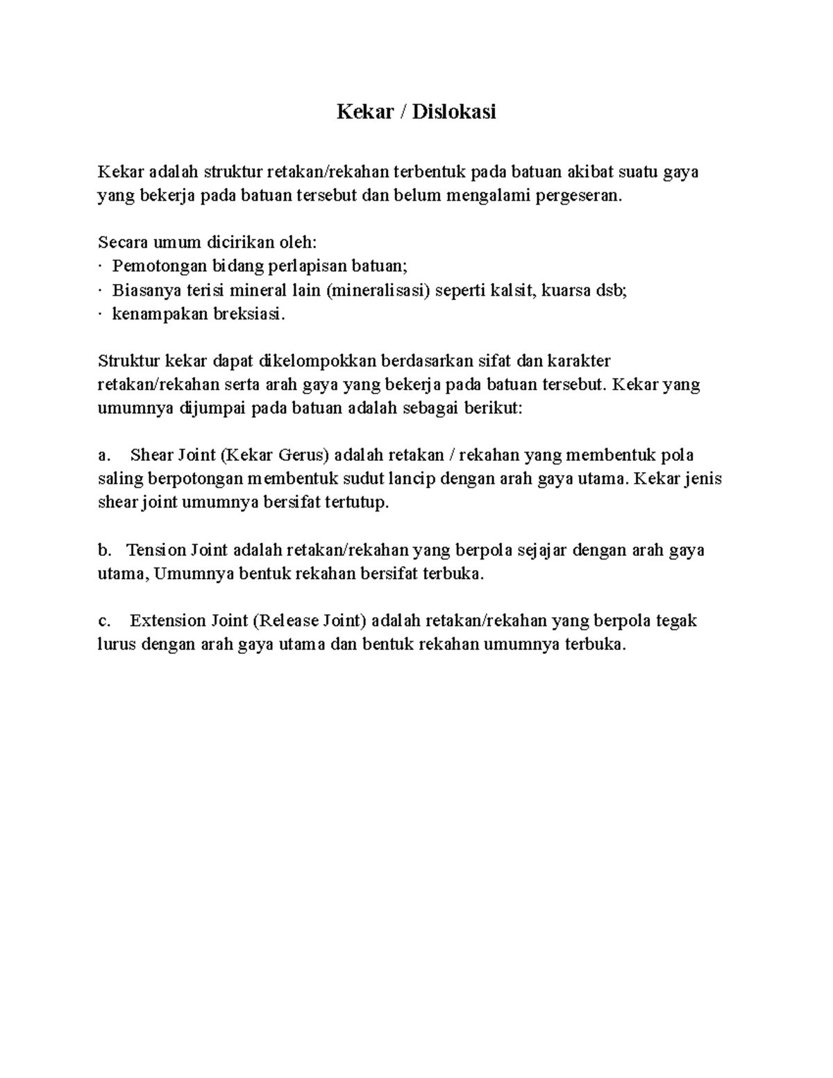 Kekar atau Dislokasi - Kekar / Dislokasi Kekar adalah struktur retakan ...