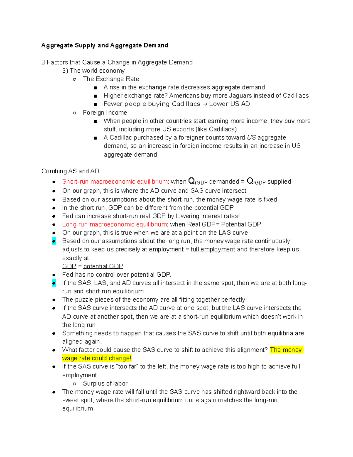 11 - Notes about what changes aggregate demand, the AS-AD model, and ...