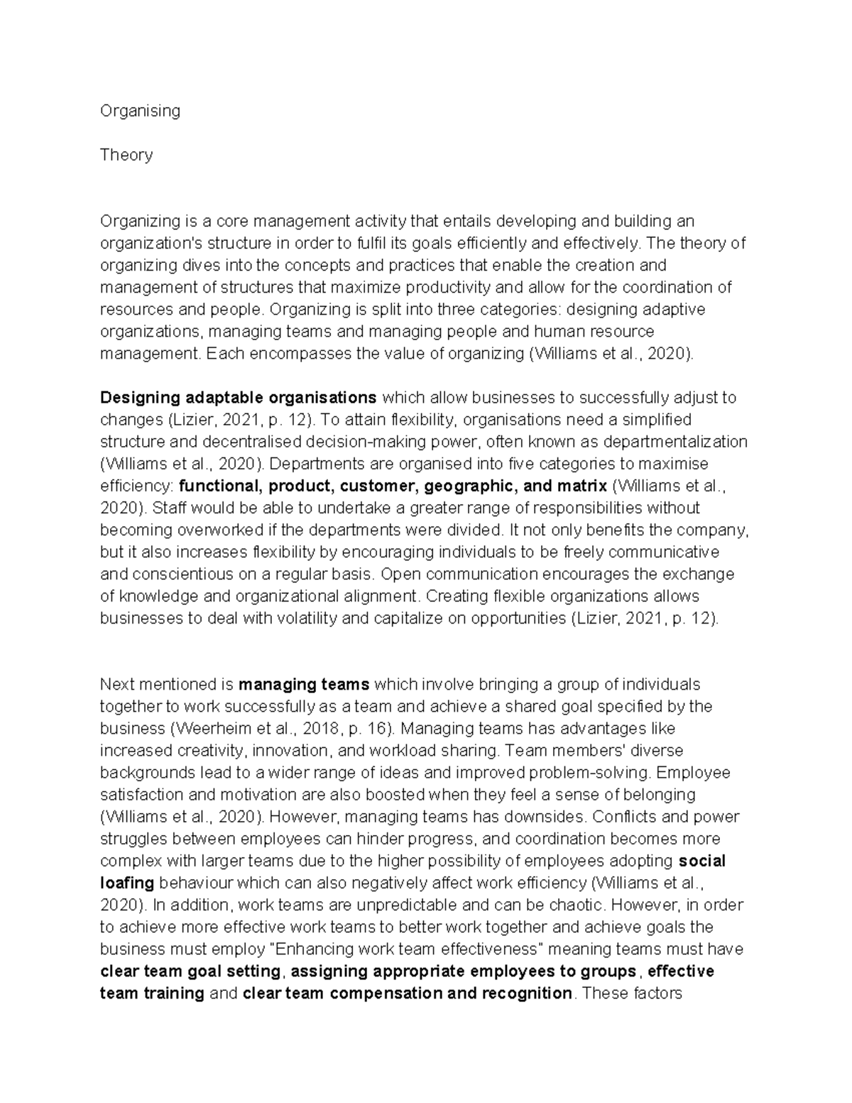 Organising contribution essay - Organising Theory Organizing is a core ...