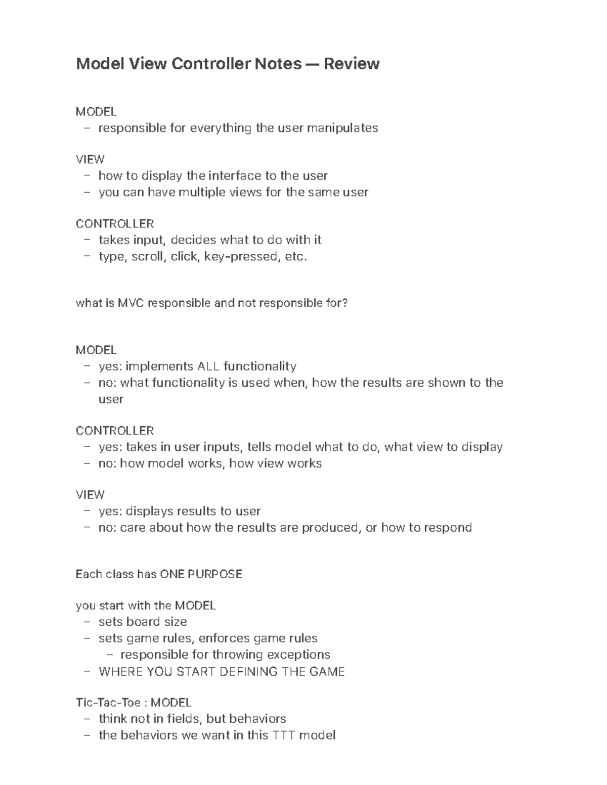 Model View Controller Notes — Review ...