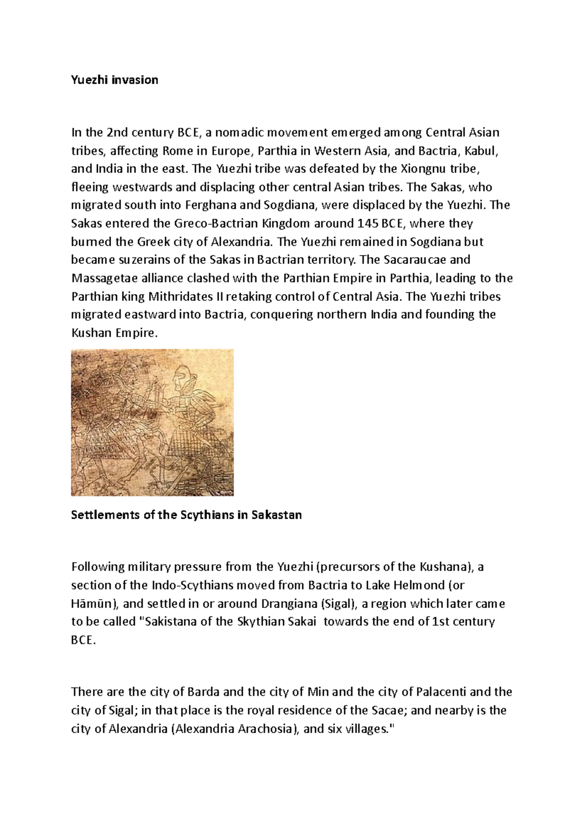 Settlements of the Scythians in Sakastan - Yuezhi invasion In the 2nd ...