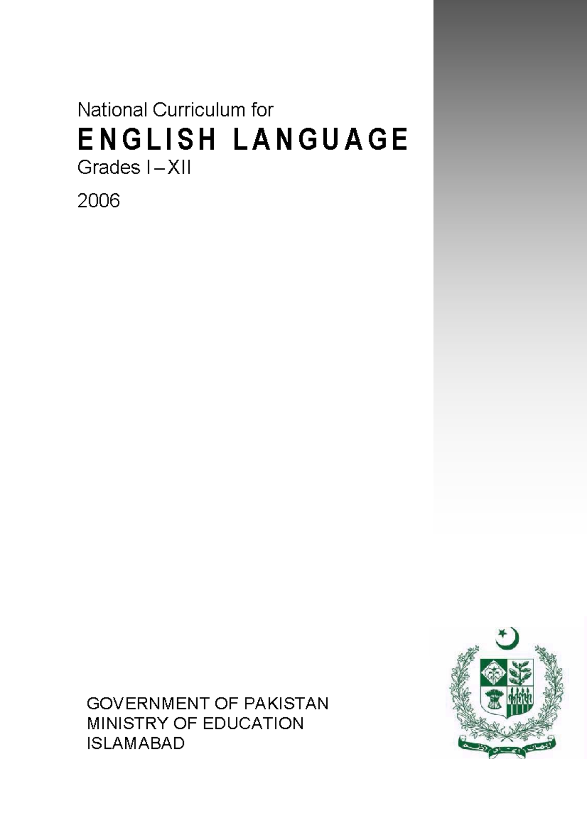 English Language - I-XII - GOVERNMENT OF PAKISTAN MINISTRY OF EDUCATION ...