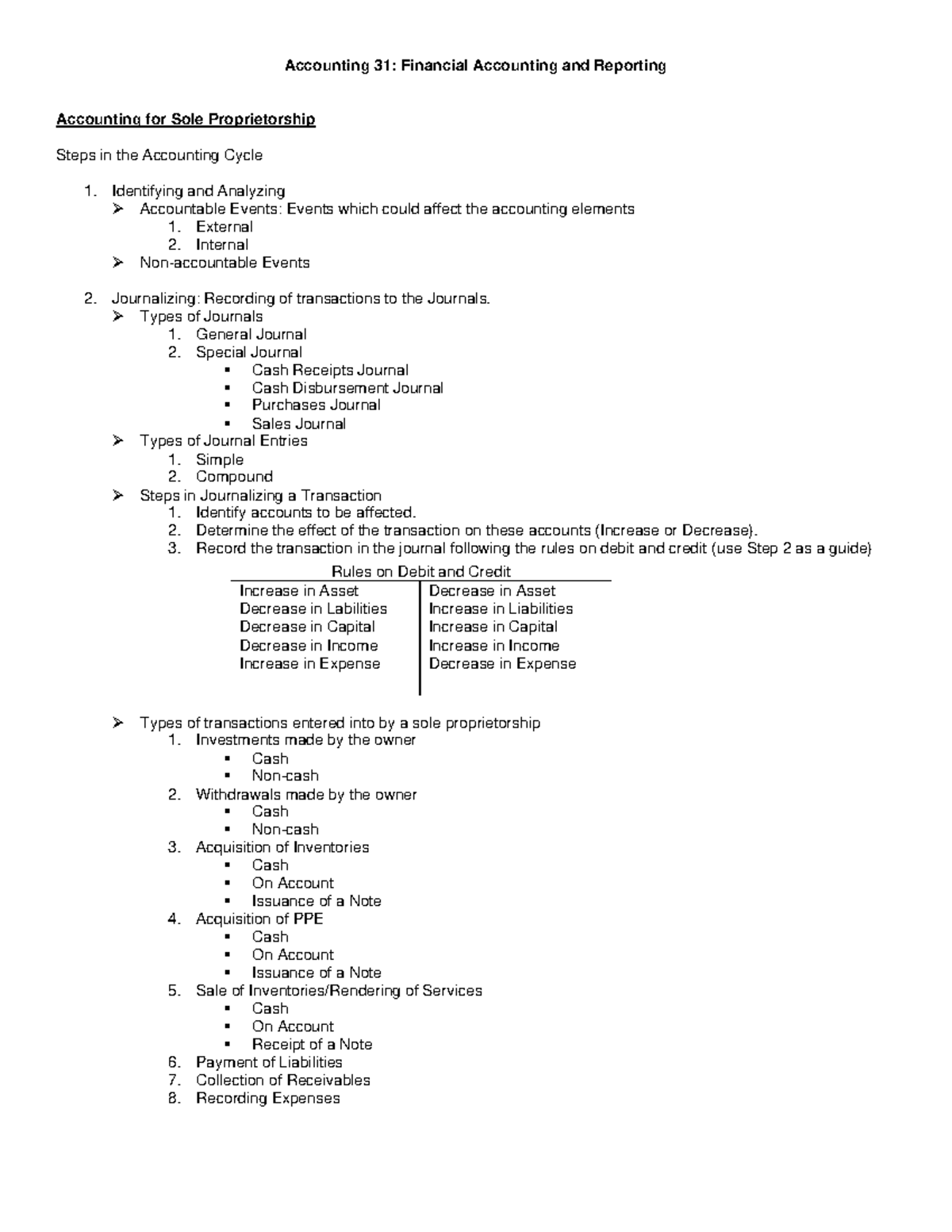 Acc-31-Summary - Summary for fundamentals - Accounting 31: Financial ...