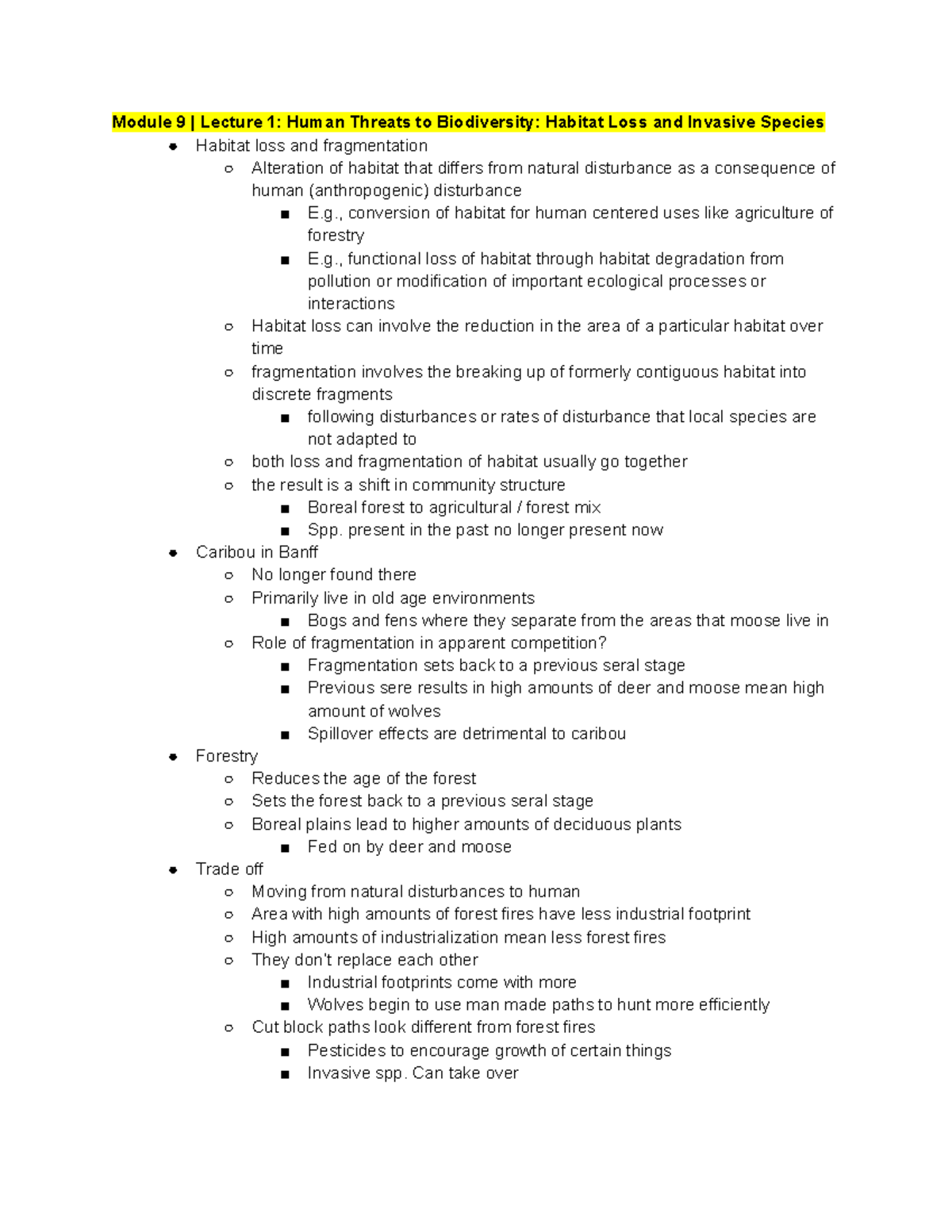 Module 9 Lecture 1 Human Threats to Biodiversity Habitat Loss and ...