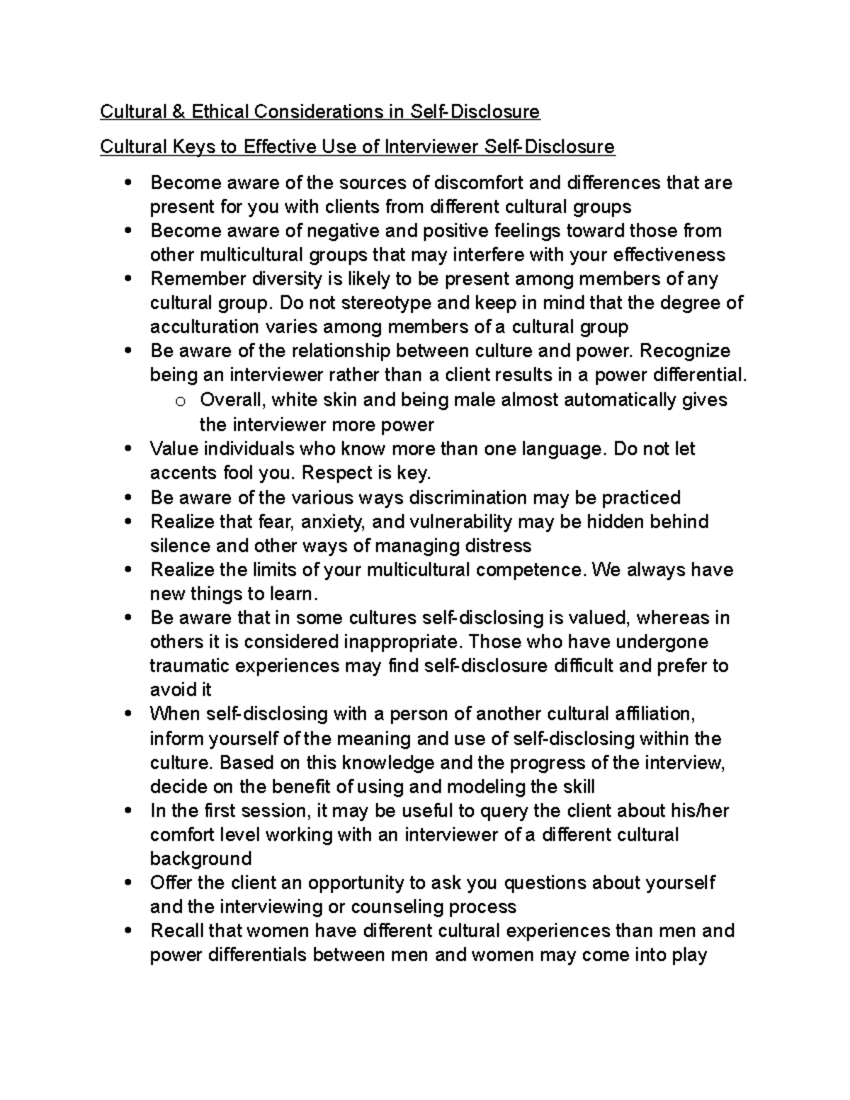 Cultural and Ethical Considerations in Self-Disclosure - Cultural ...