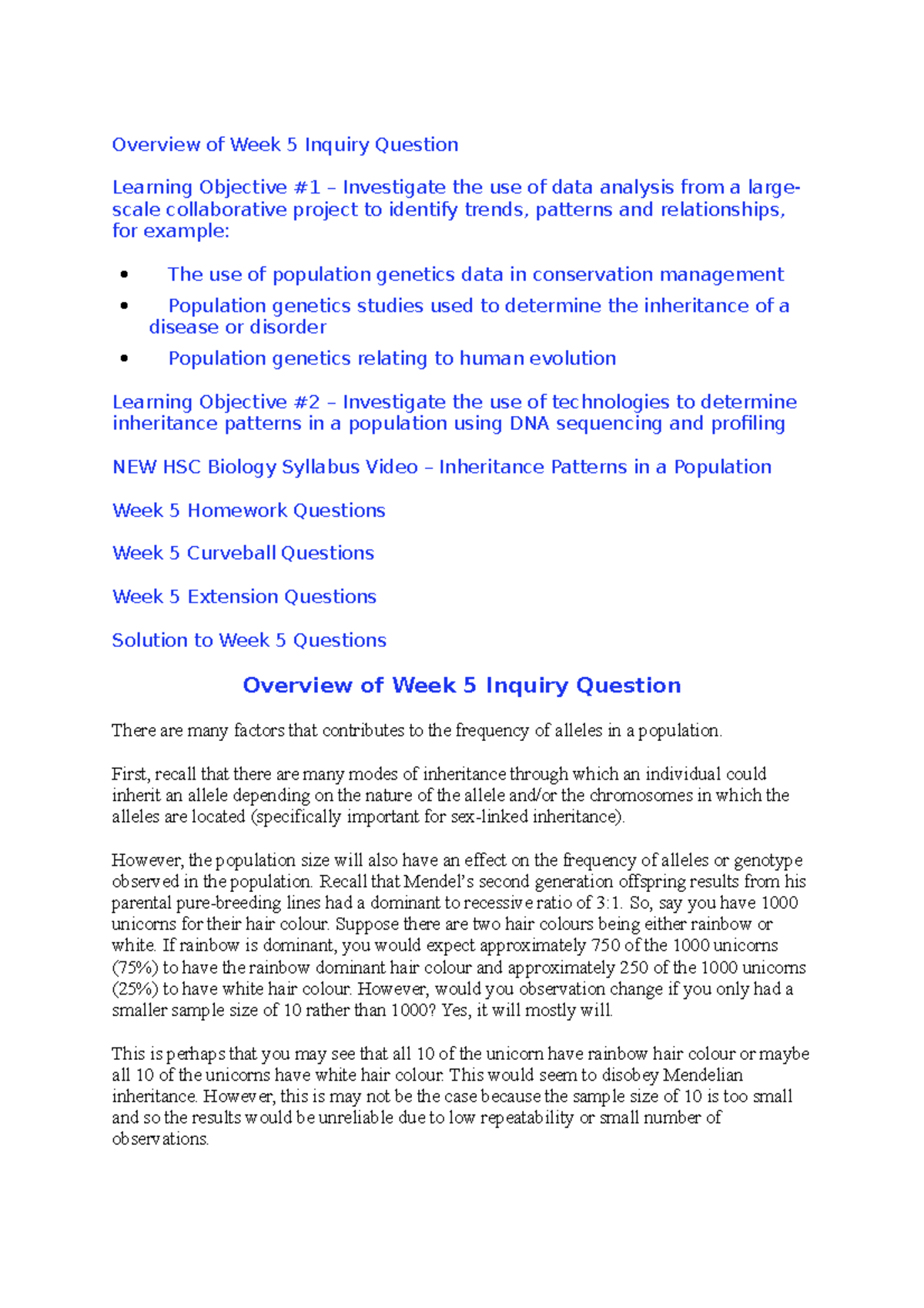 Bio Mod 5 Week 5 Biology - Overview of Week 5 Inquiry Question Learning ...