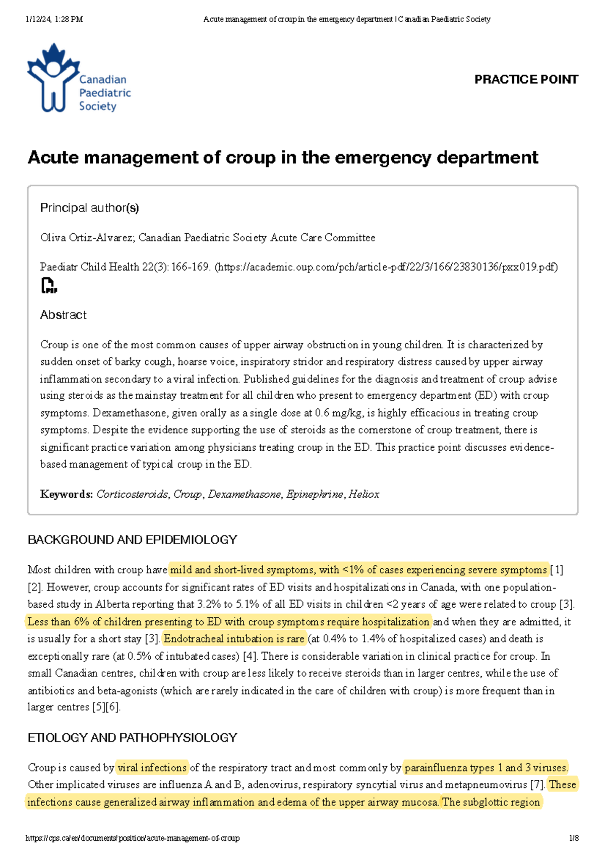 Manejo Crup - PRACTICE POINT Acute management of croup in the emergency ...