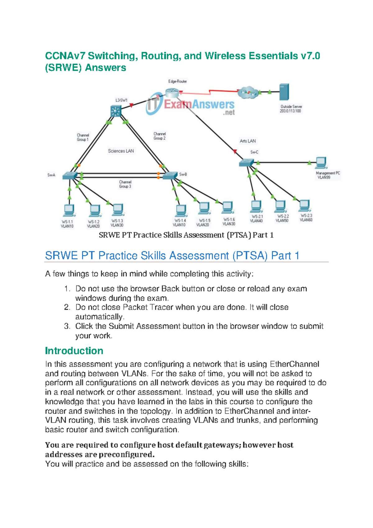 CCNAv 7 Switching PTSA part 1 - CCNAv7 Switching, Routing, and Wireless Essentials v7. (SRWE ...