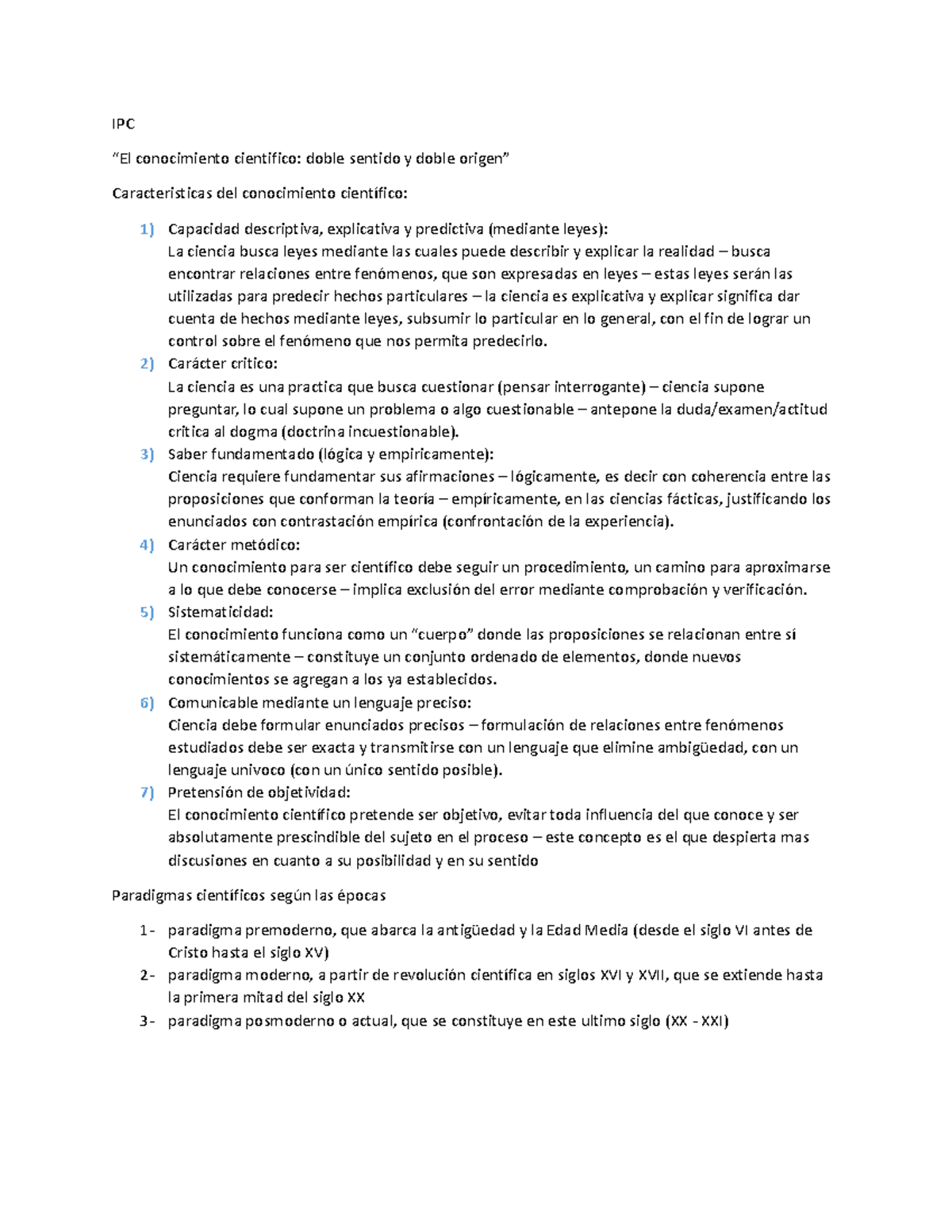 IPC Resumen texto Pardo - IPC “El conocimiento cientifico: doble sentido y doble origen” - Studocu