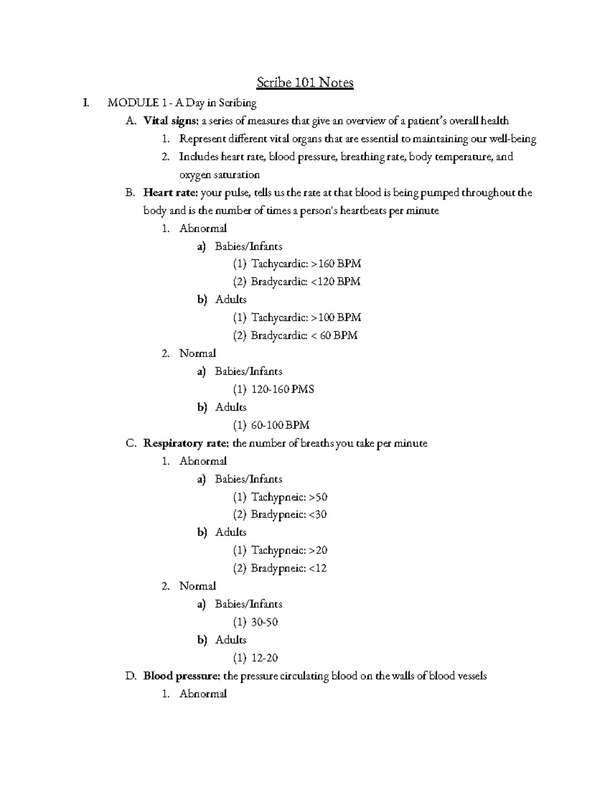 Scribe 101 Notes - Useful for scribing - Scribe 101 Notes I. MODULE 1 ...
