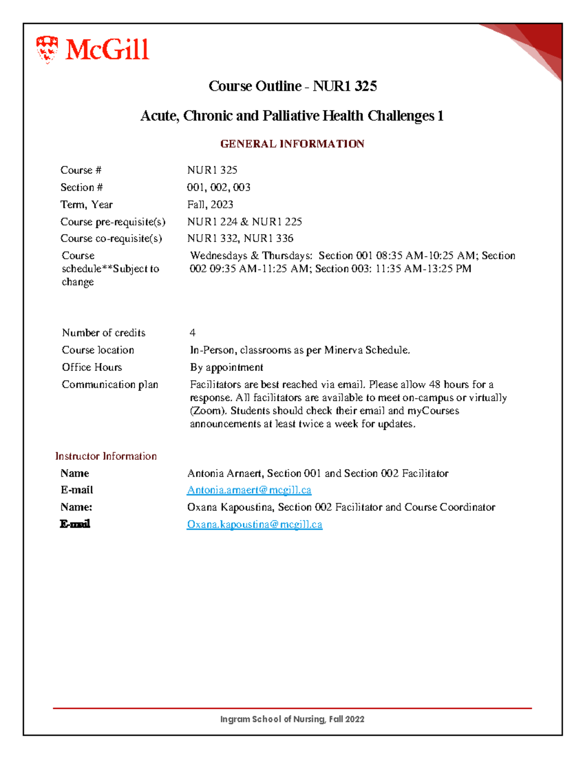 Acute Syllabus palliative changes - Ingram School of Nursing, Fall 2022 ...