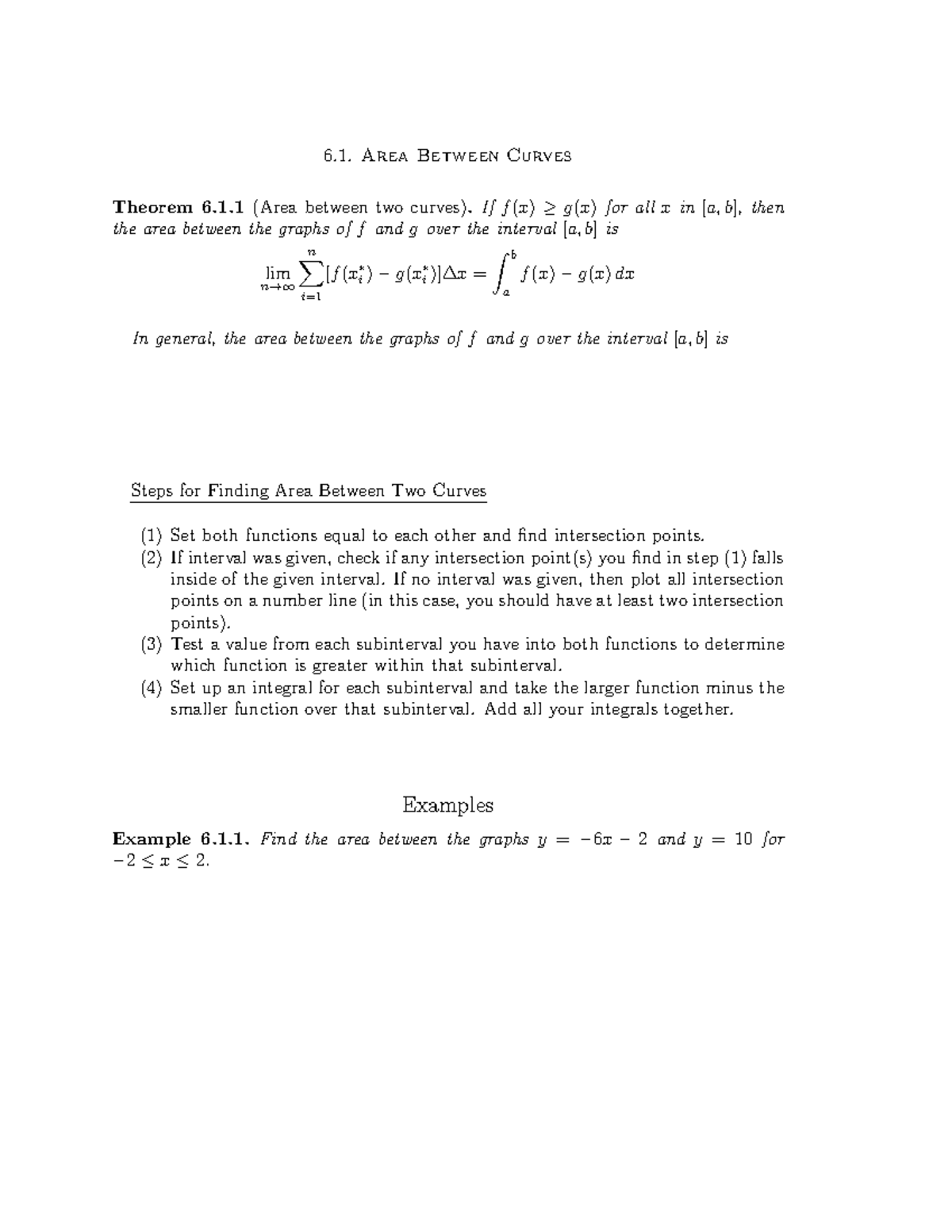 Area between curves - Notes and practice materials - Area Between ...