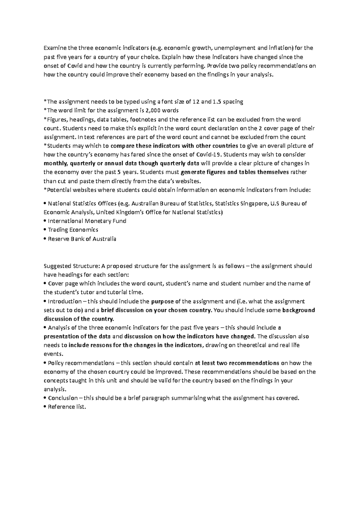 Assignment - Examine the three economic indicators (e. economic growth ...