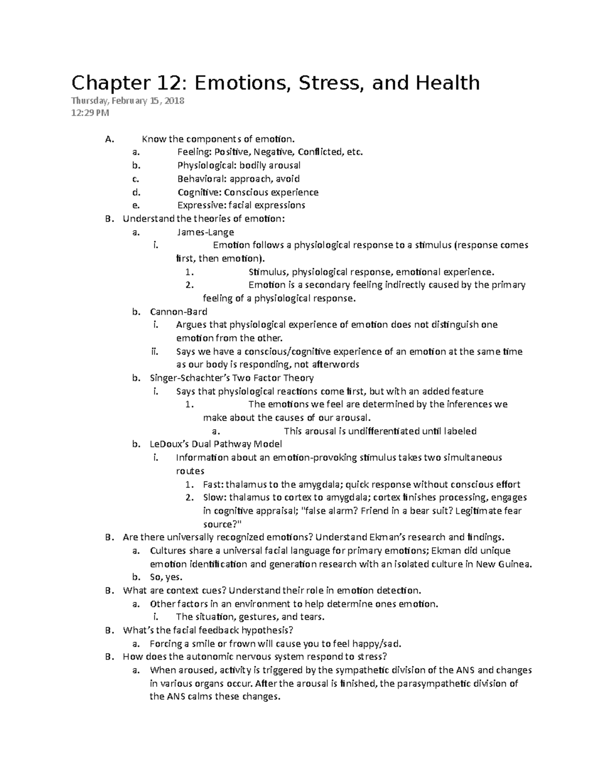 PSY 100 Chapter 12 - Matt Johnson (Online) - Chapter 12: Emotions ...