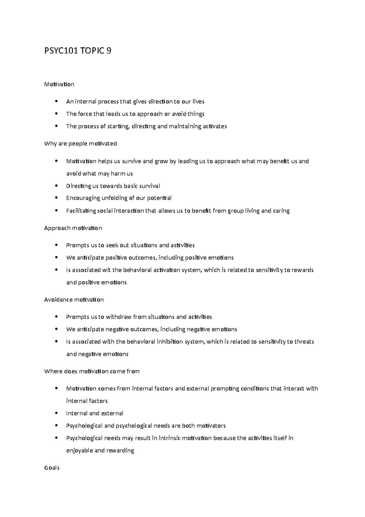 PSYC101 Topic 9 - Motivation and psychology - PSYC101 TOPIC 9 ...