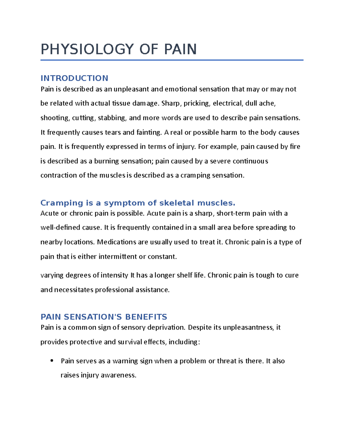 Physiology OF PAIN - Lecture notes 2-3 - PHYSIOLOGY OF PAIN ...