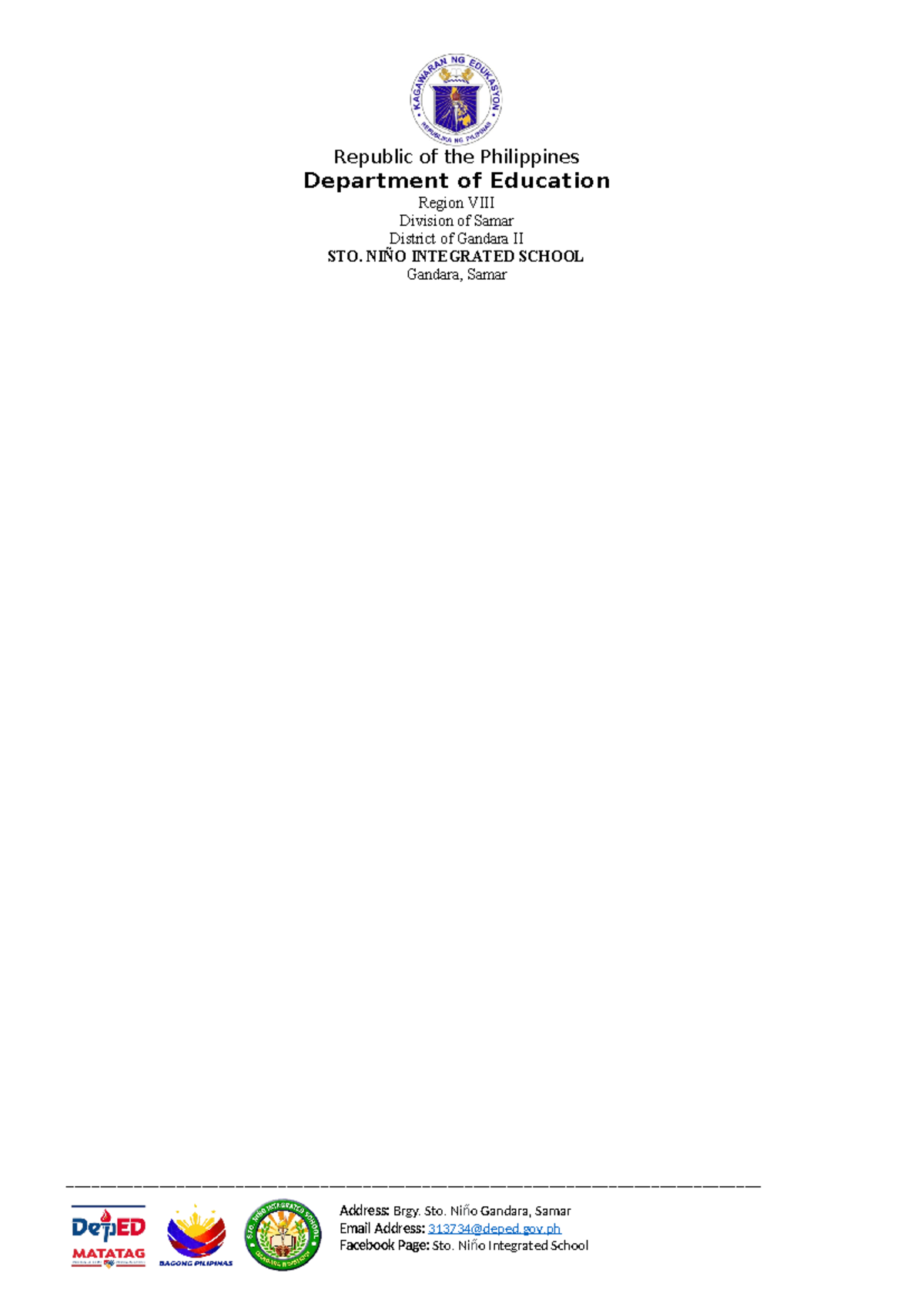 NEW deped Format - graduation format - Address: Brgy. Sto. Niño Gandara ...
