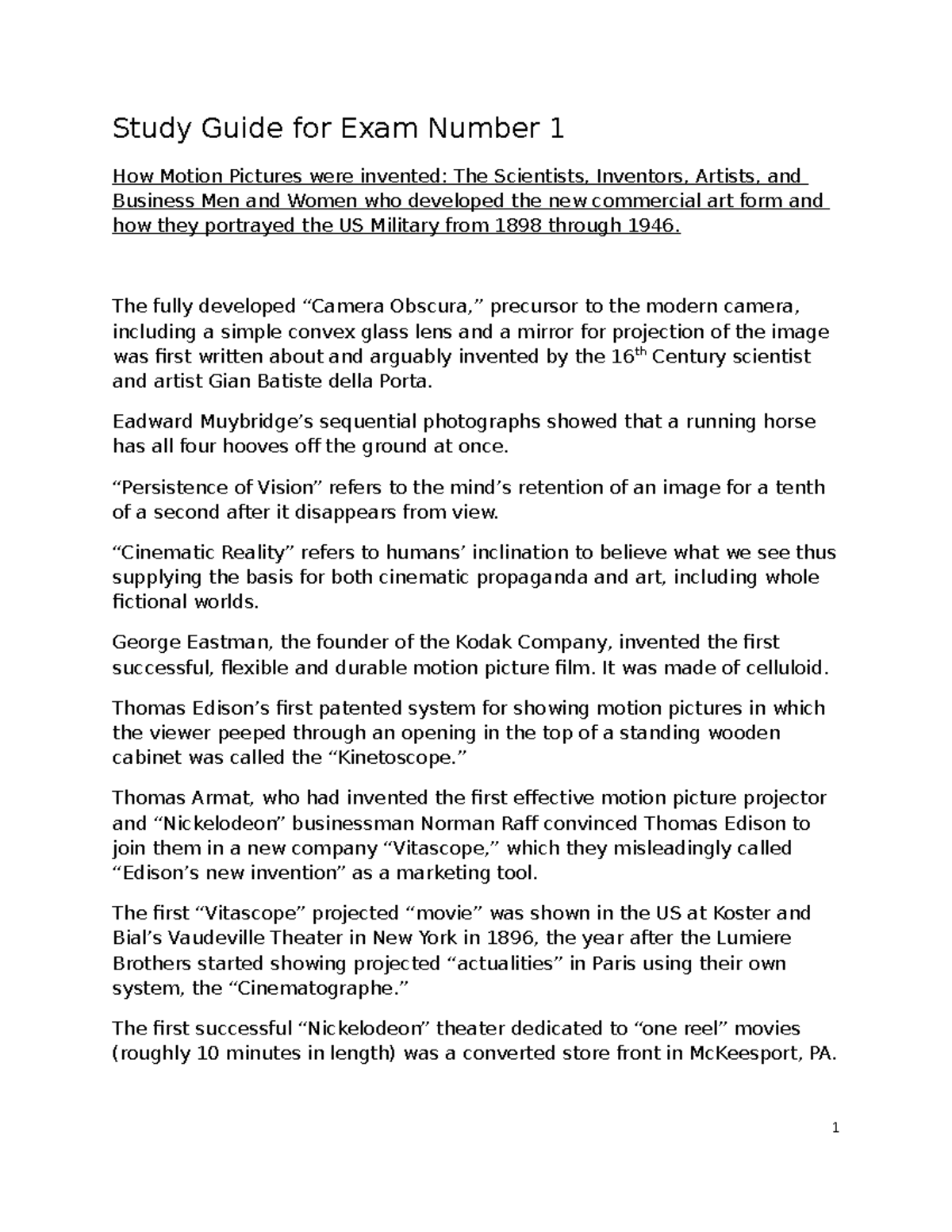 H&M%2c Study Guide for First Exam-9-21-16 - Study Guide for Exam Number ...