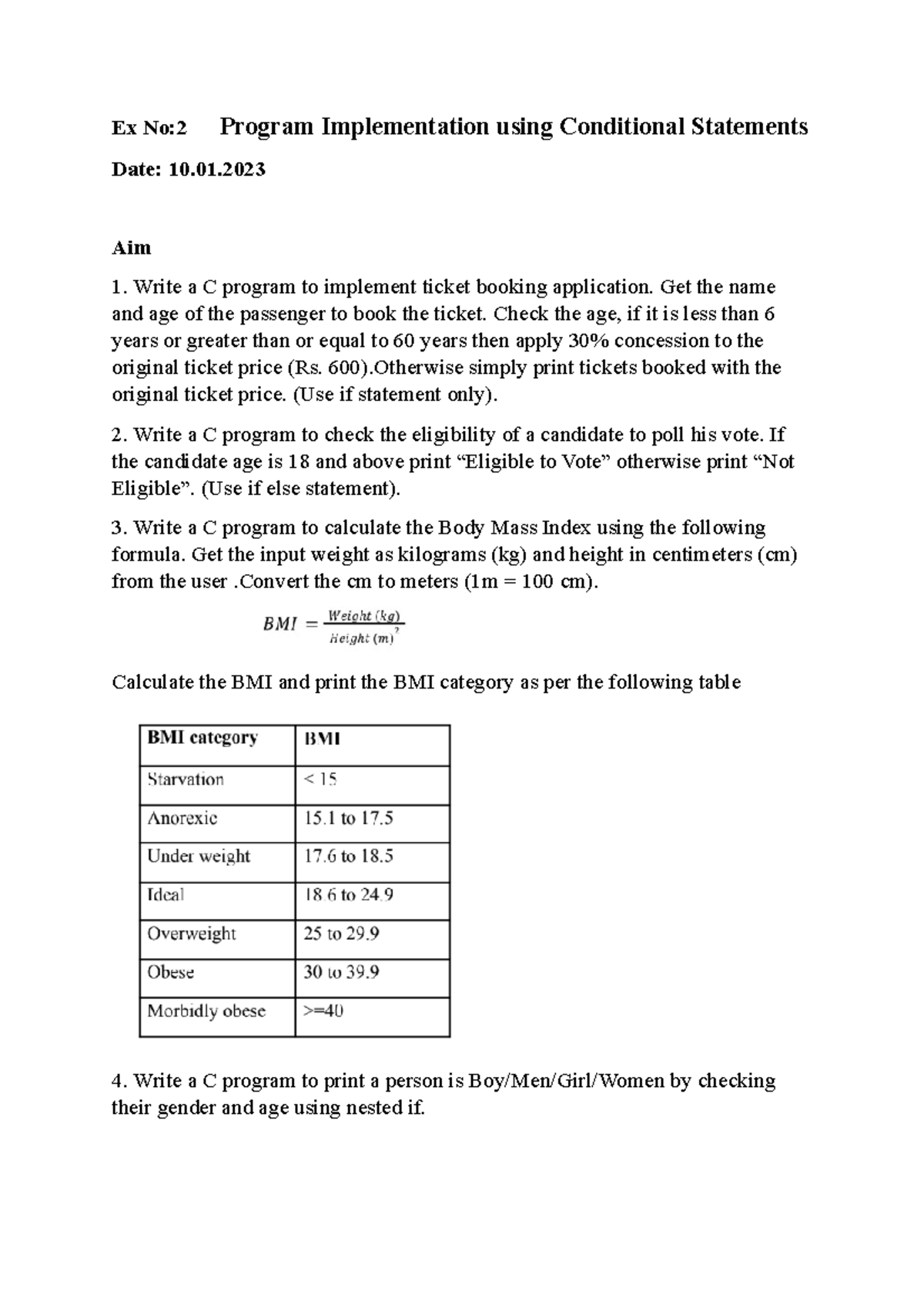c program final program - Ex No:2 Program Implementation using Conditional Statements Date: 10 ...