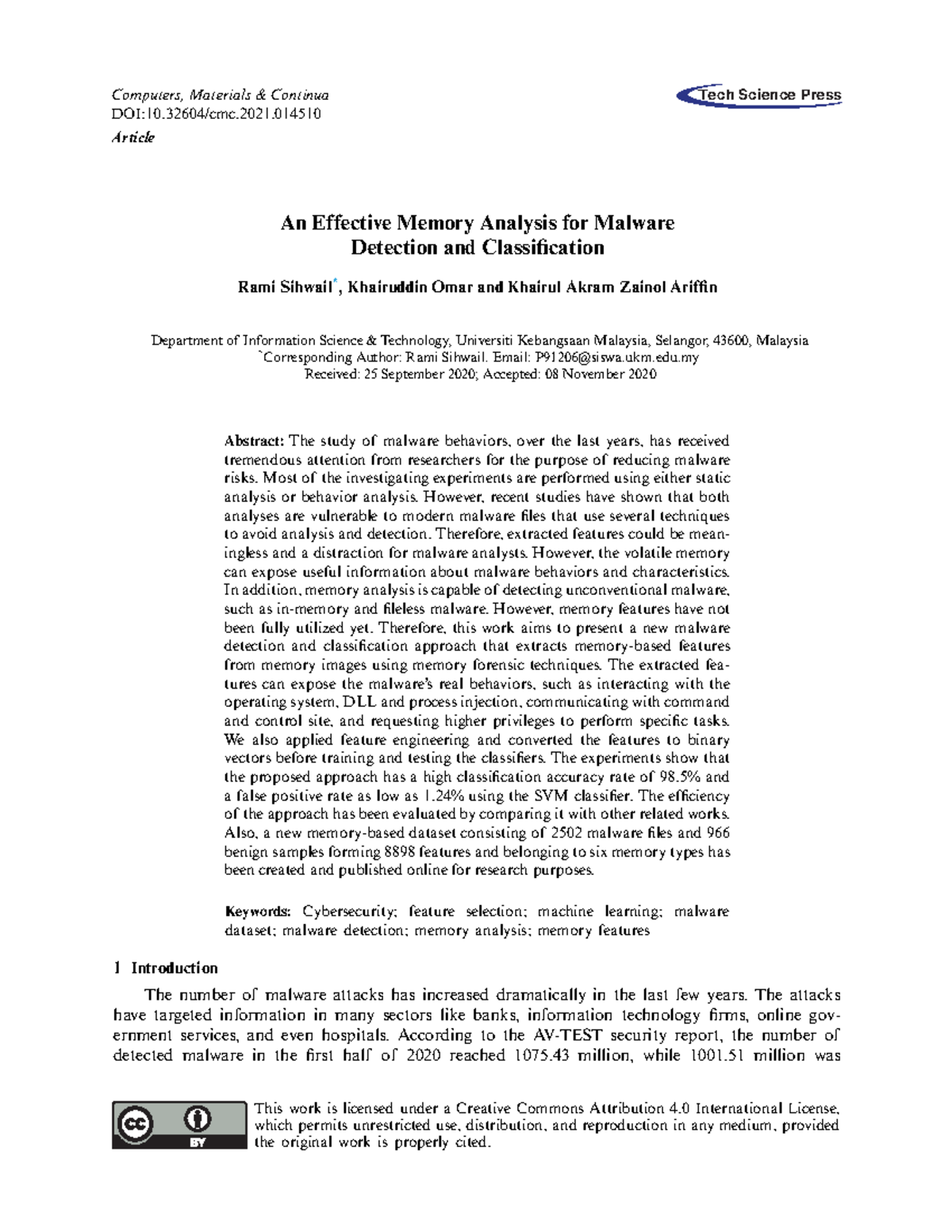 An Effective Memory Analysis For Malware Detection And Classification