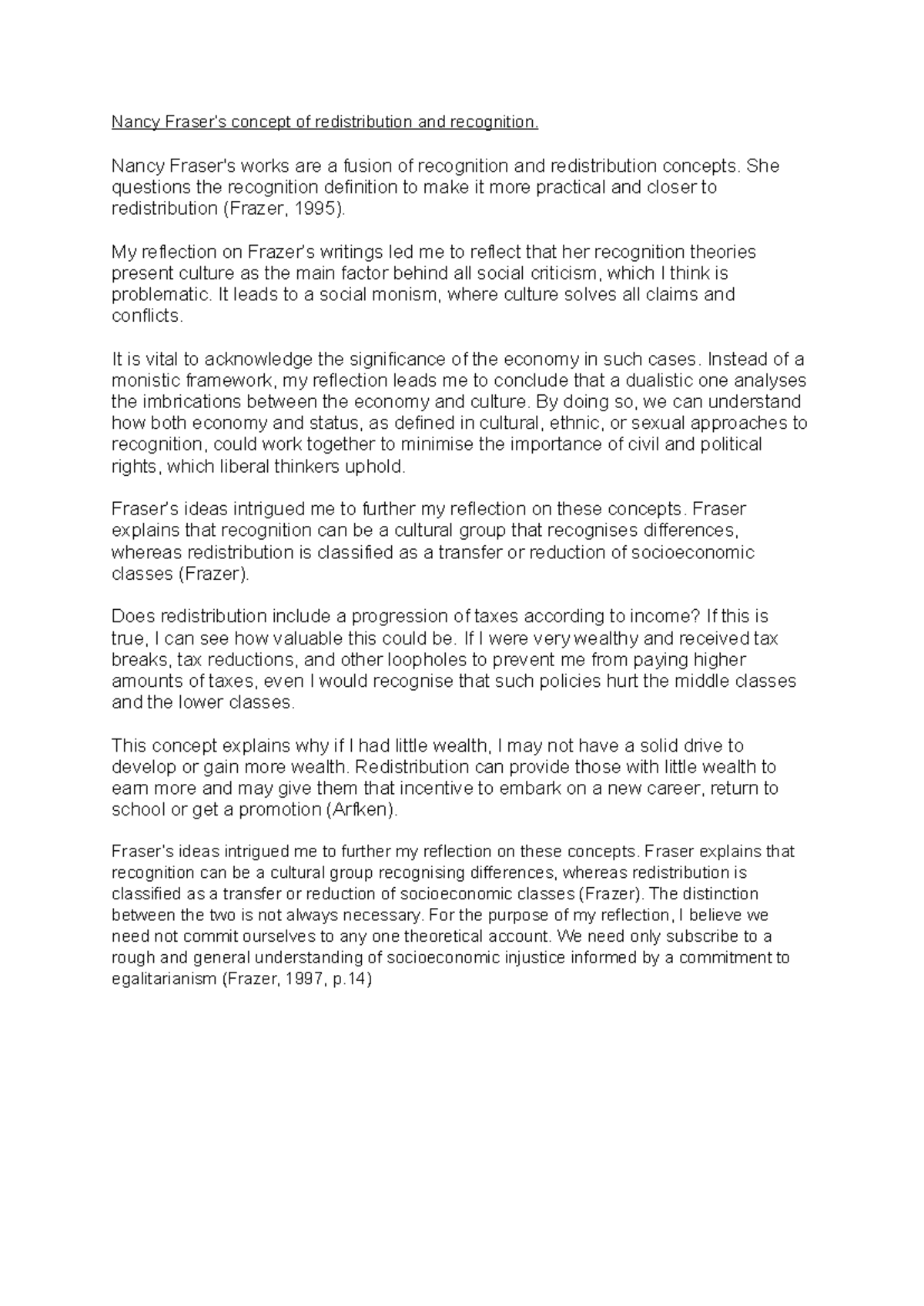 Nancy Fraser theory - Nancy Fraser’s concept of redistribution and ...