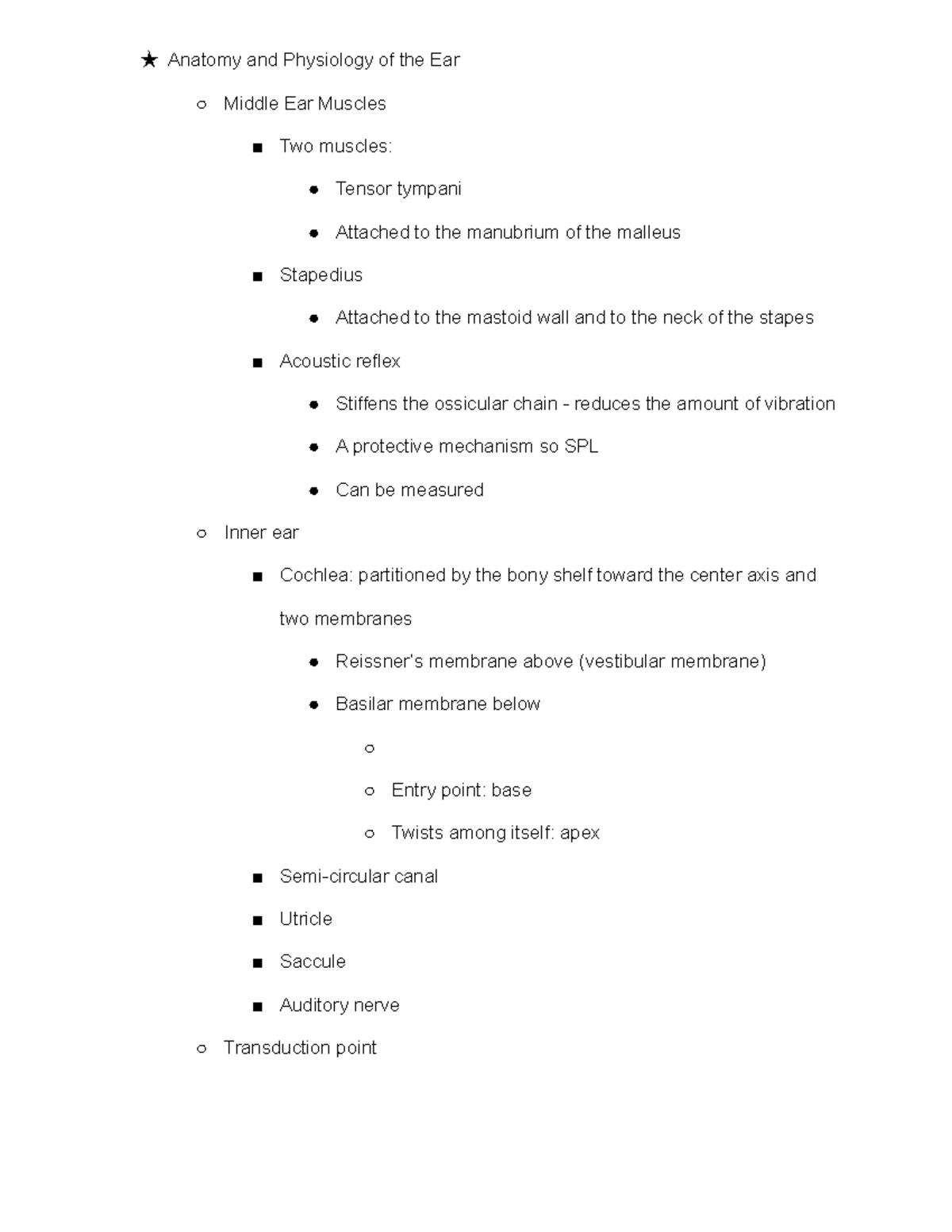 Intro to Aud 2 - Notes for Exam 2 Audiology - ★ Anatomy and Physiology ...