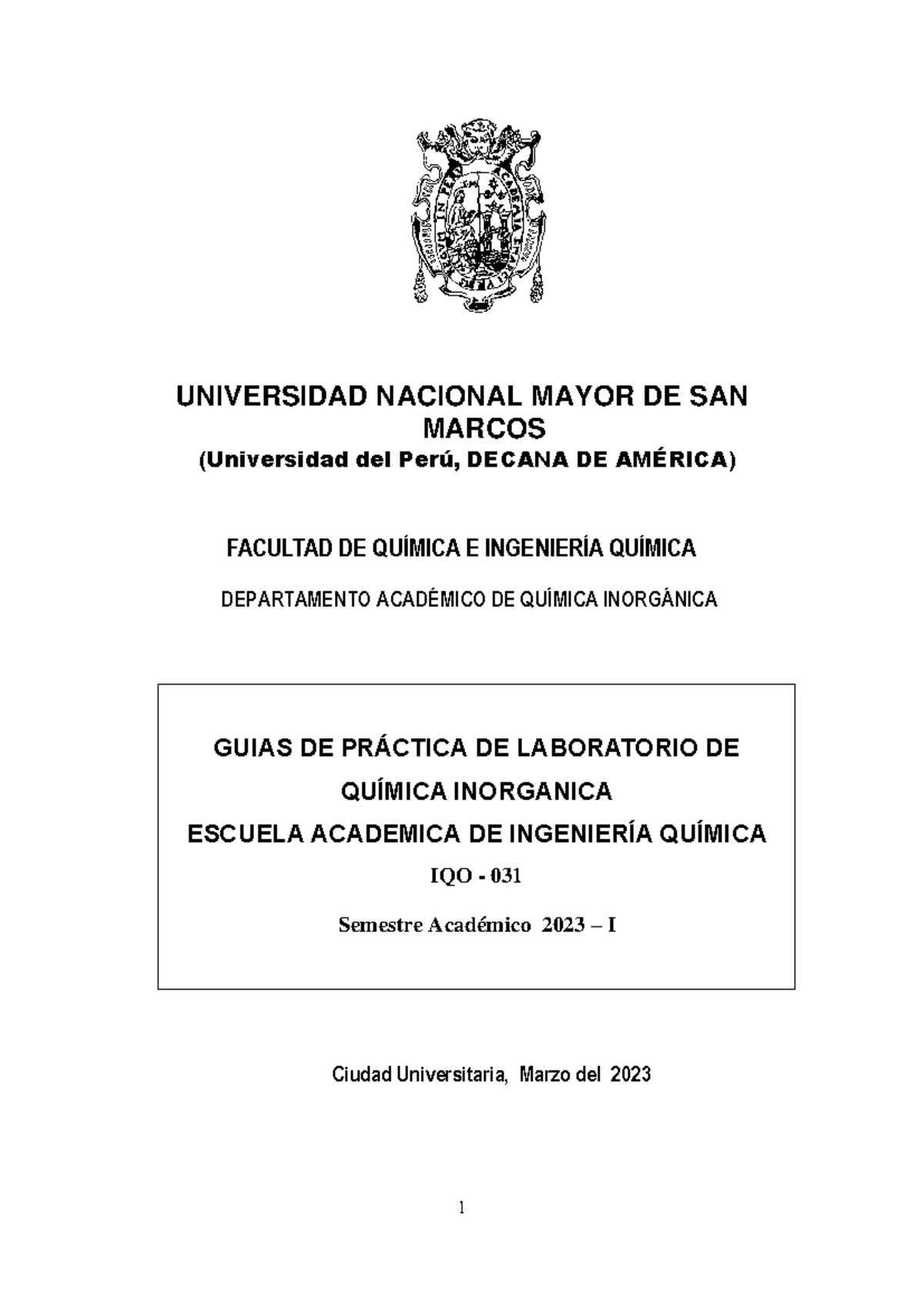 GUIA DE Laboratorio DE QU-MICA Inorg-NICA - EAP ING 2023 - 1 - UNIVERSIDAD NACIONAL MAYOR DE SAN ...