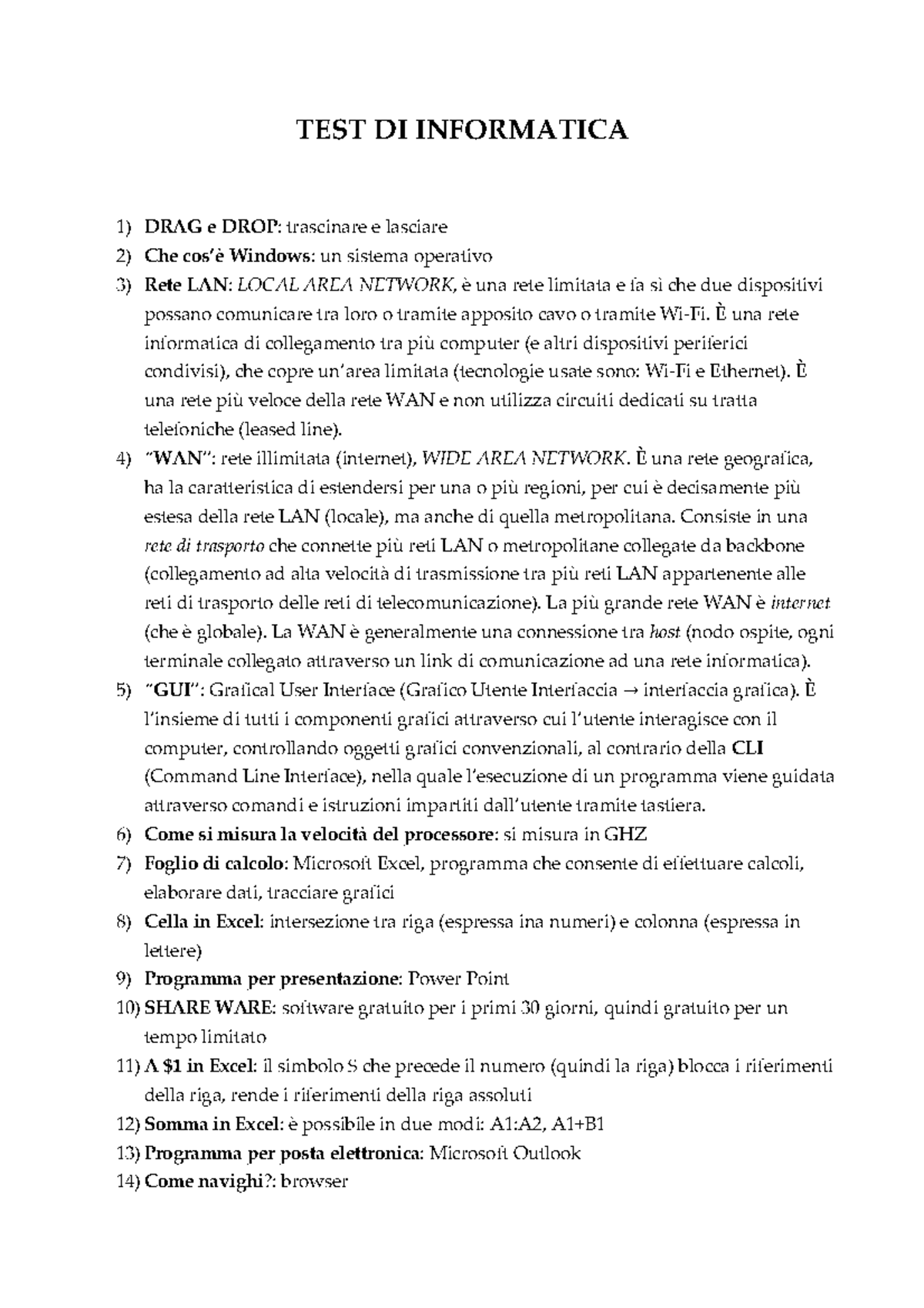 TEST DI Informatica - TEST DI INFORMATICA DRAG e DROP : trascinare e ...
