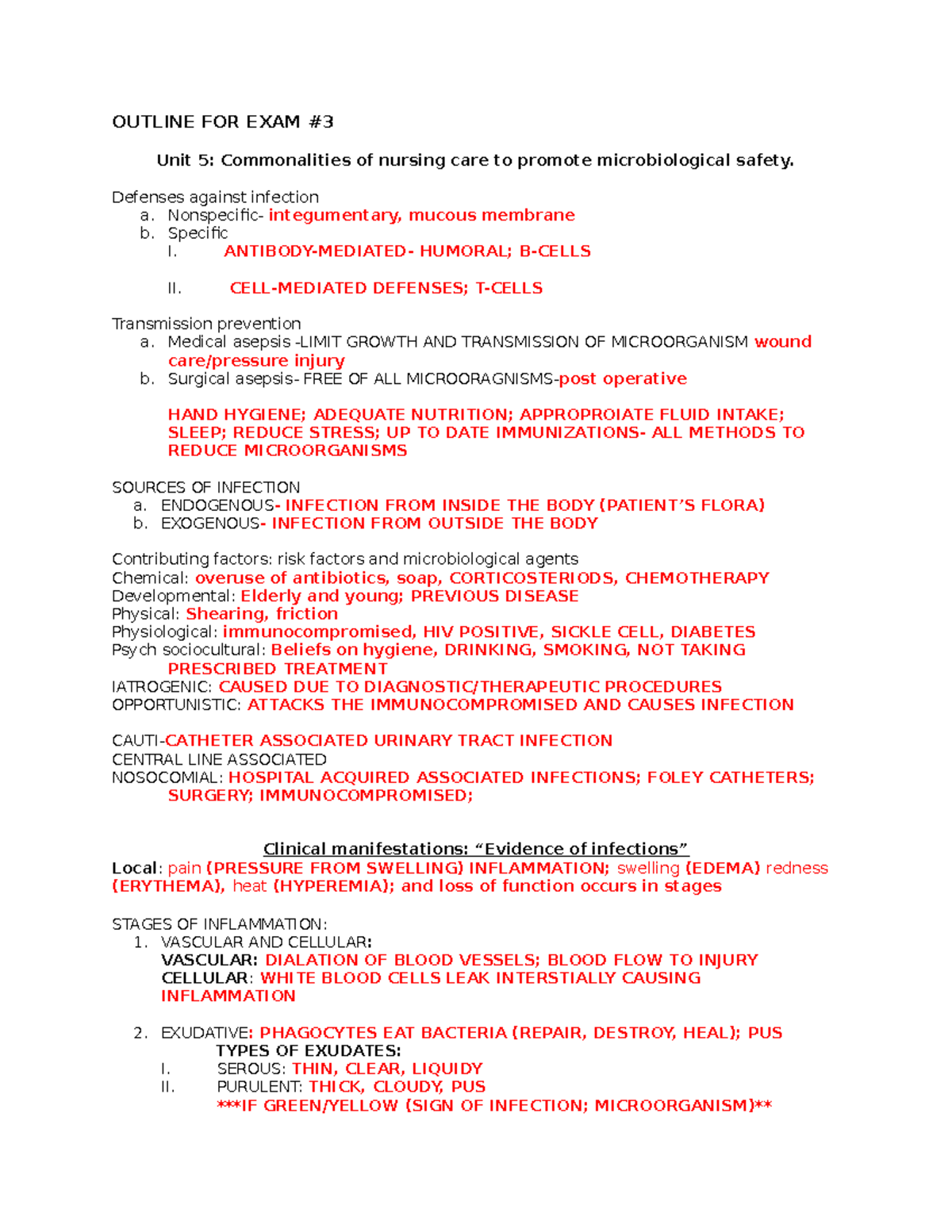 EXAM #3 Study Guide - Microbiological safety, Mobility & immobility and ...