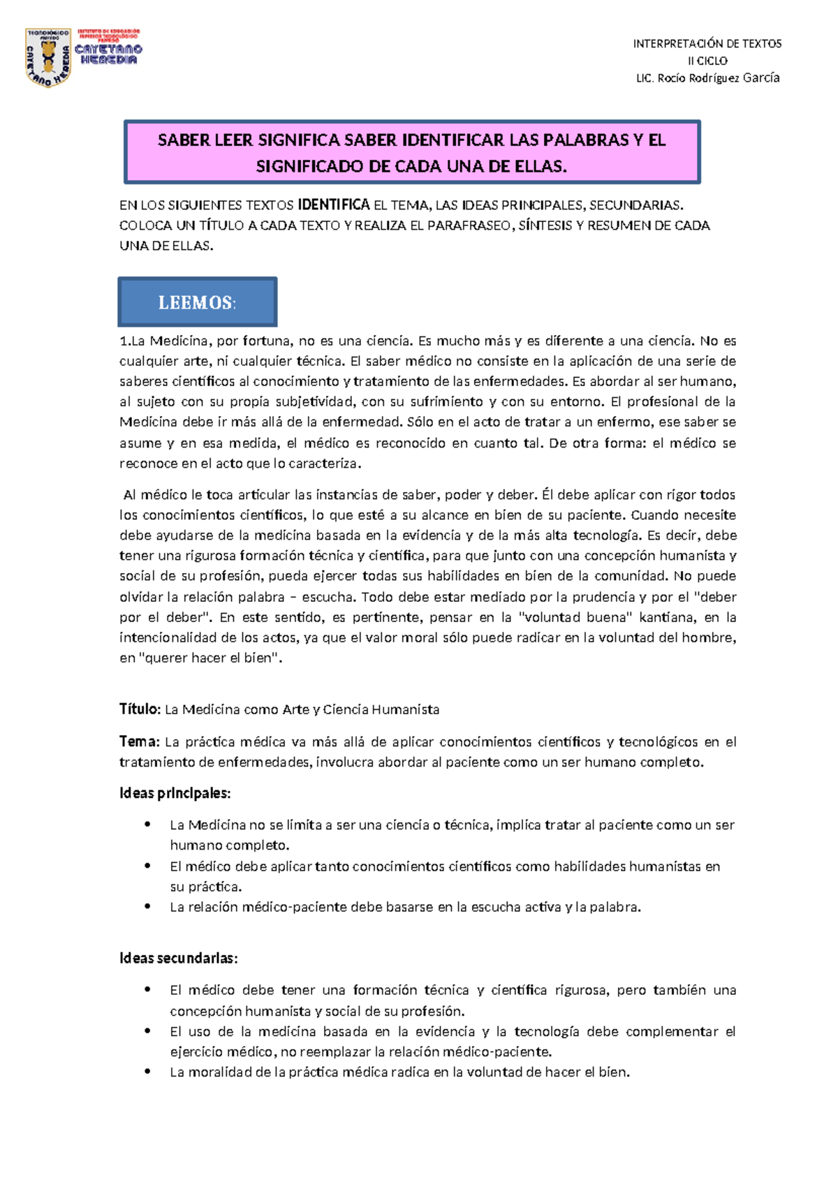 Leemos, Analizamos E Interpretamos - EN LOS SIGUIENTES TEXTOS ...