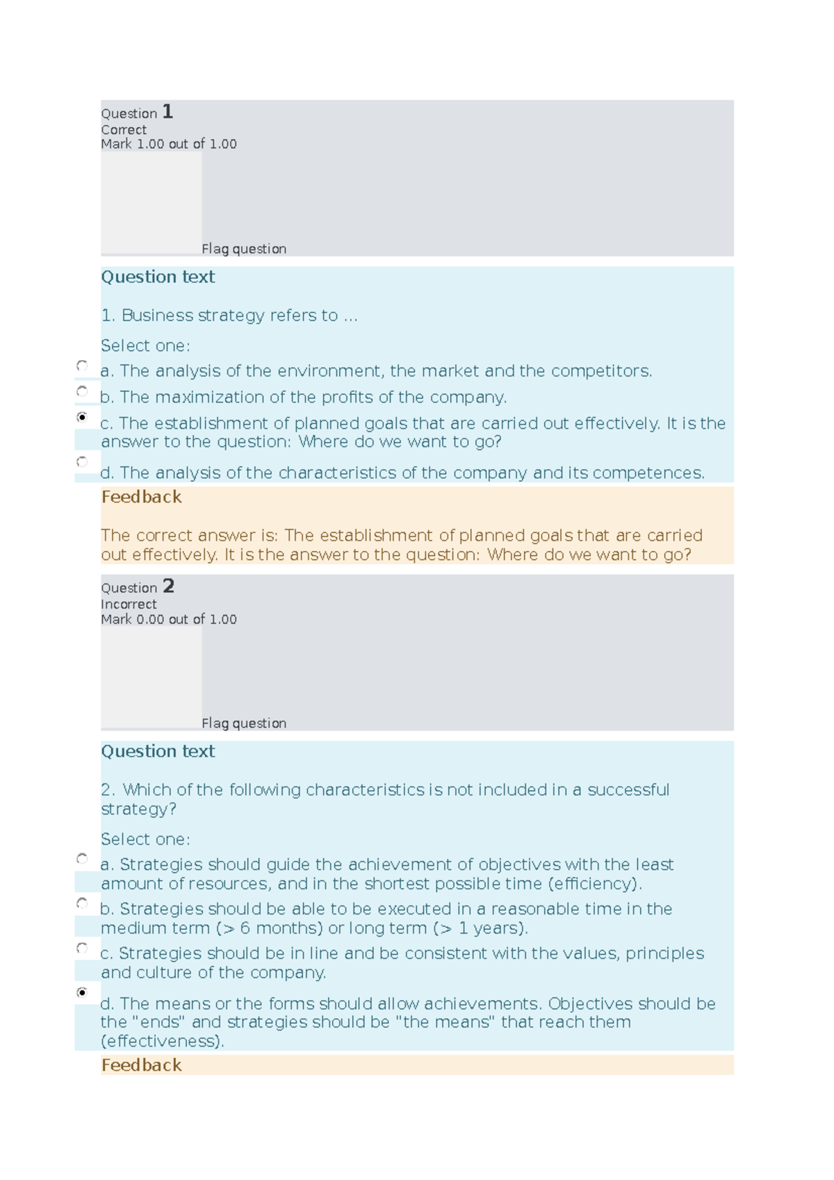 ENEB Strategic Management Quiz 1 - Question 1 Correct Mark 1 out of 1 ...