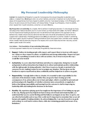 Leadership Style and Personal Leadership Philosophy Assignment - You ...