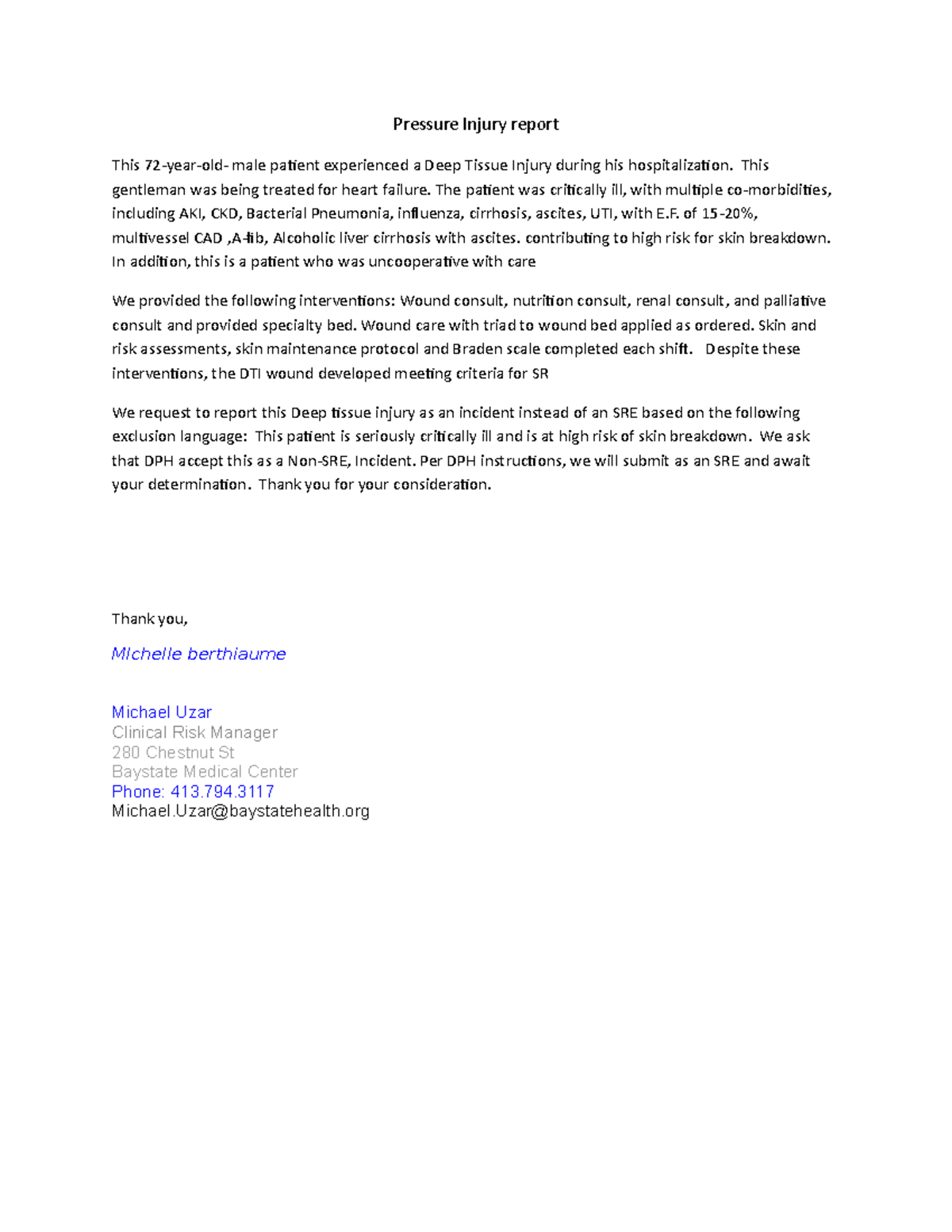 Pressure Injury Narrative Template - Copy - Pressure Injury report This ...