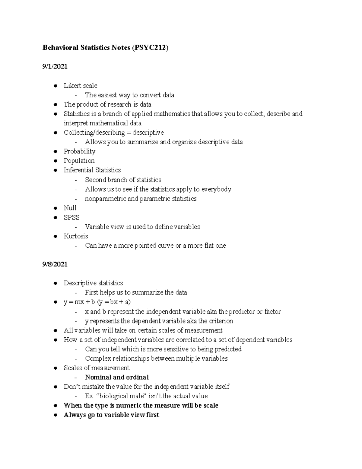 Behavioral Statistics Notes (PSYC212) - Behavioral Statistics Notes ...