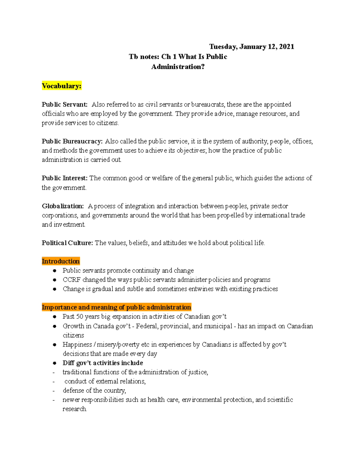 Copy of Chapter 1 - What is Public Administration (TB Notes) - Tuesday ...
