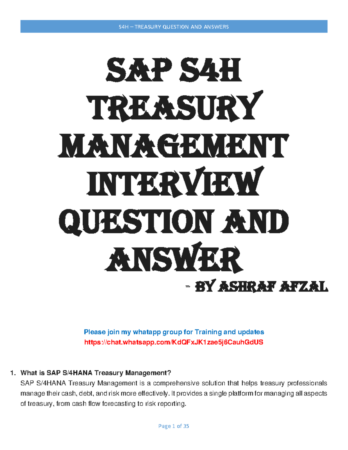 Treasury Int Quest Answers - Sap s4h Treasury management Interview ...