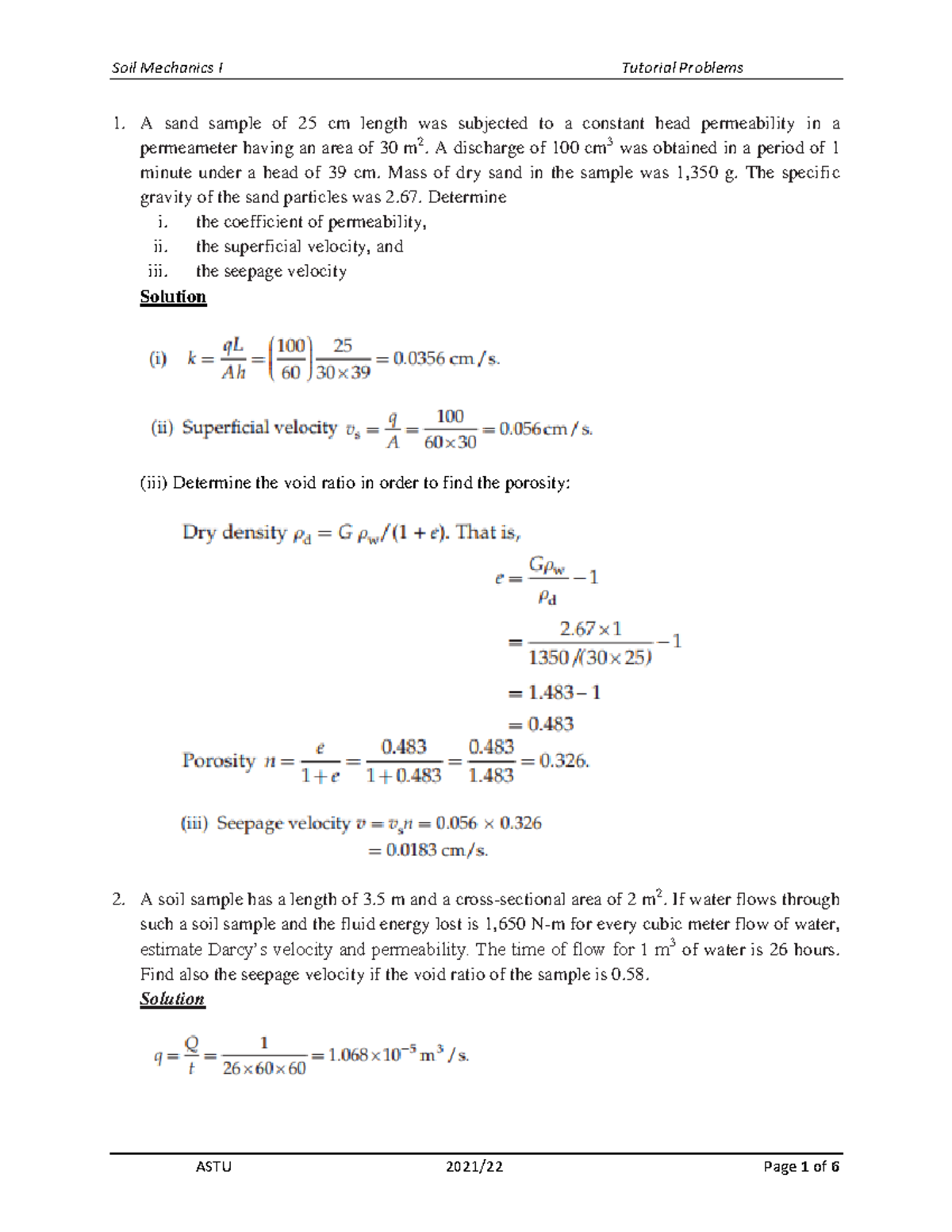 Soil Pemeability - it is good for permeability analysis of soil - 1. A ...