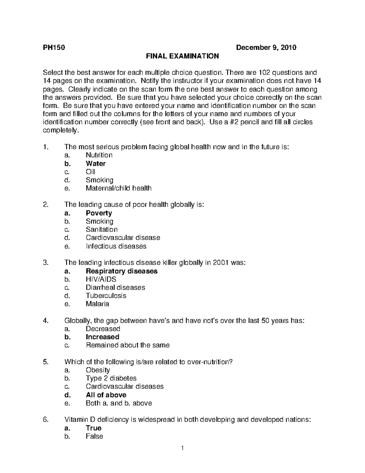 Final key 12-2010 Public Health - PH150 December 9, 2010 FINAL ...