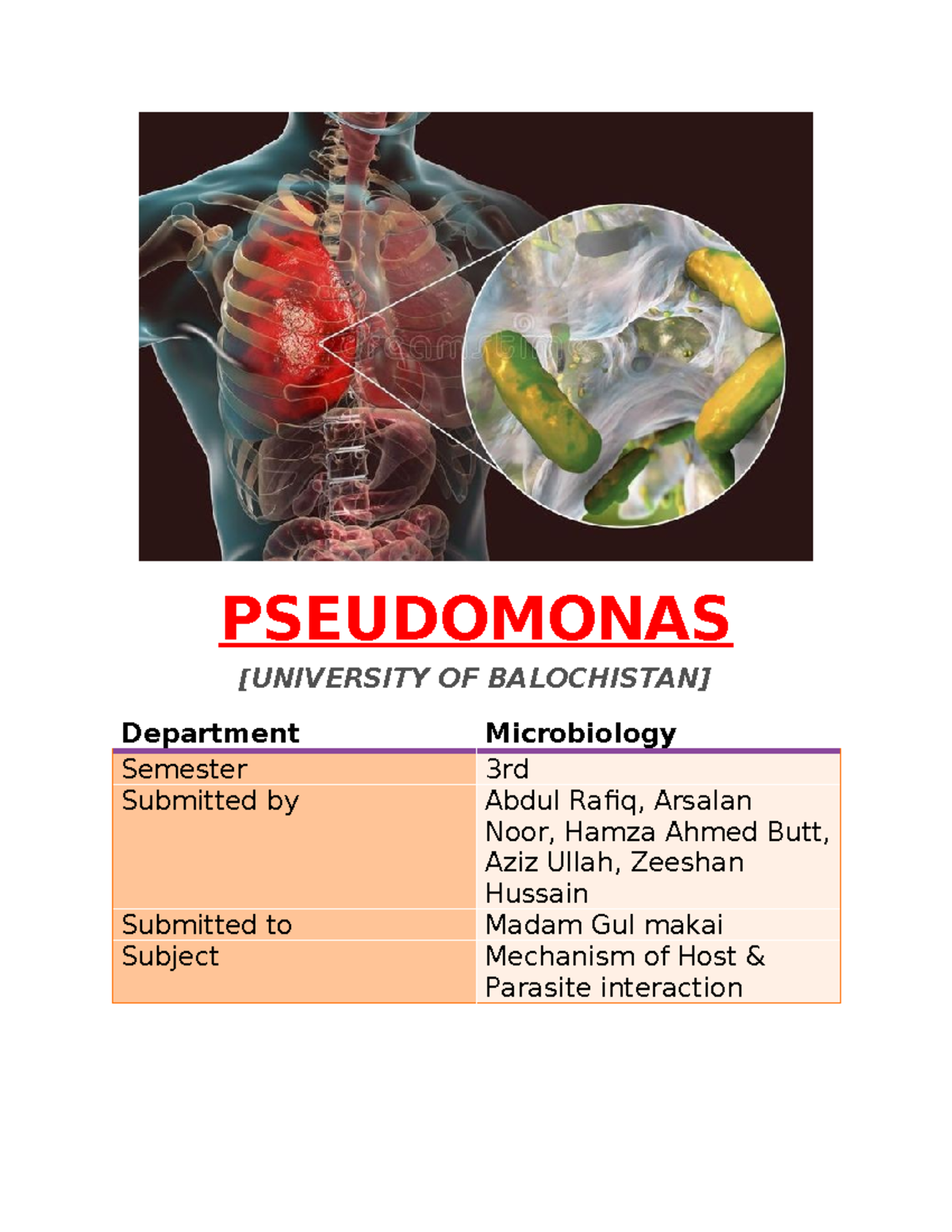 Psuedomonas aeruginos - PSEUDOMONAS [UNIVERSITY OF BALOCHISTAN ...