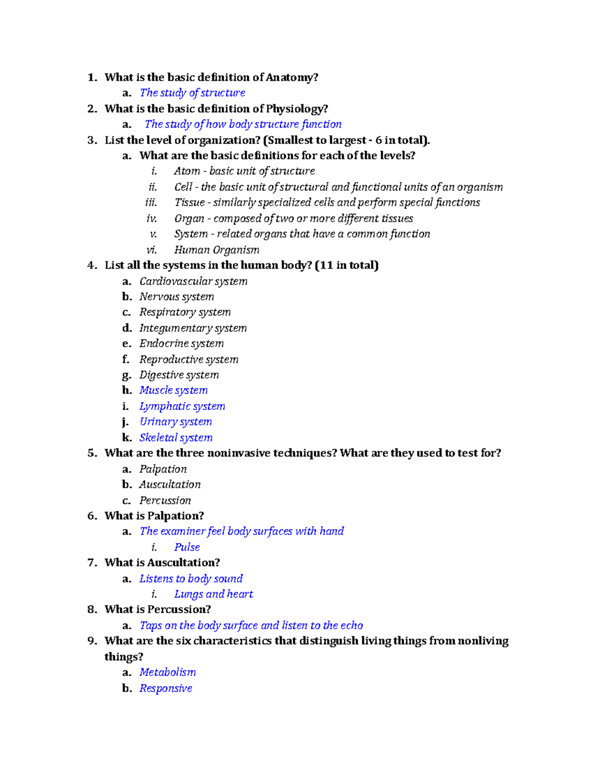 Active Recall PA 1 - Anatomy (Unit 1) - What is the basic definition of ...