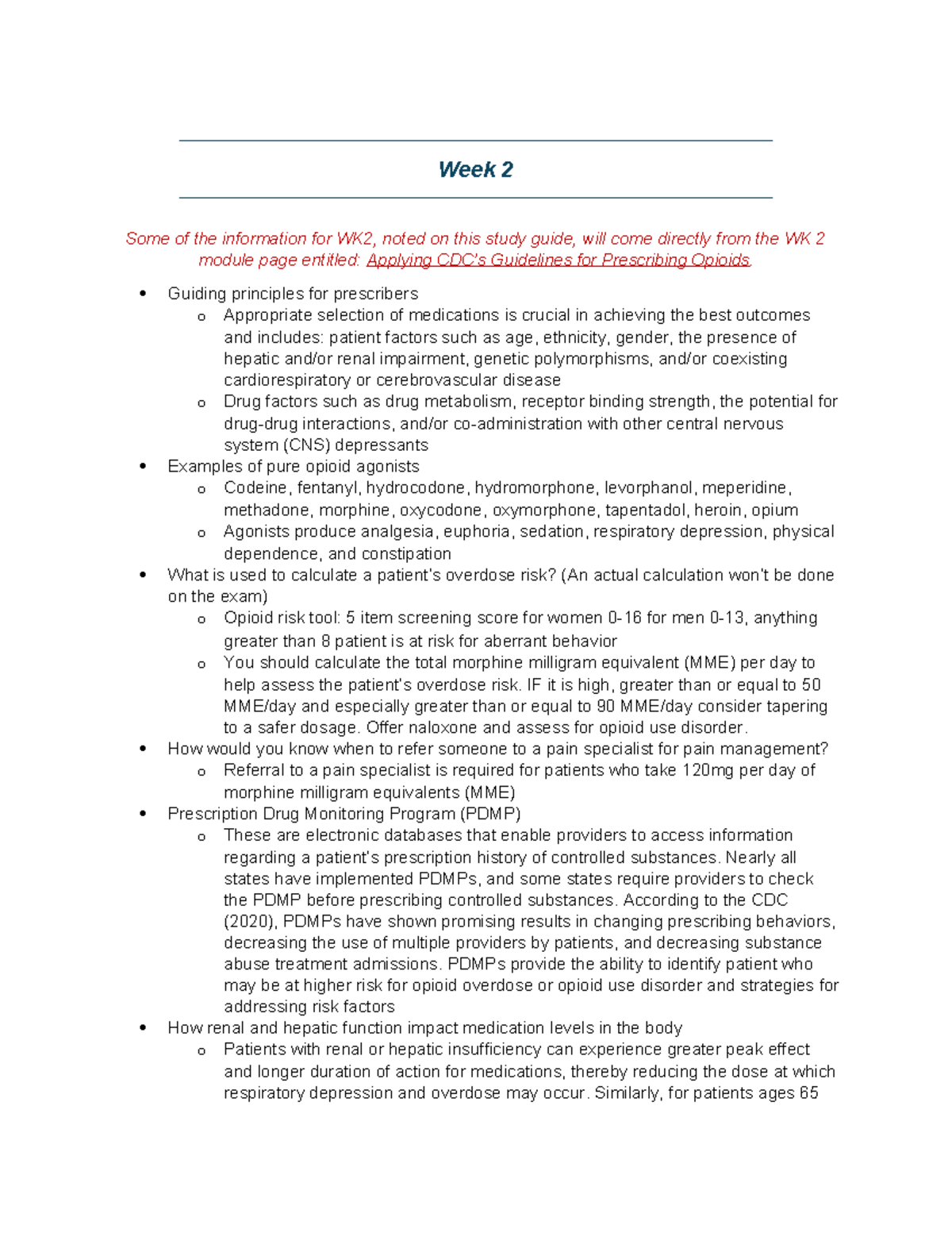 Week 2 study guide - Week 2 Some of the information for WK2, noted on ...