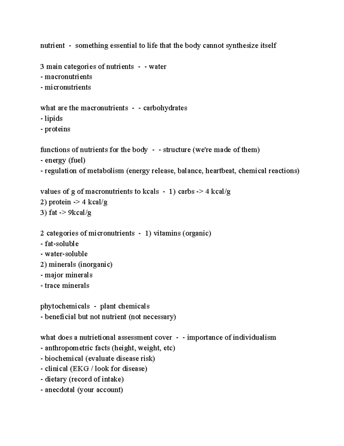 Nutri SCI 132 Exam 1 Study Guide - nutrient - something essential to life that the body cannot ...