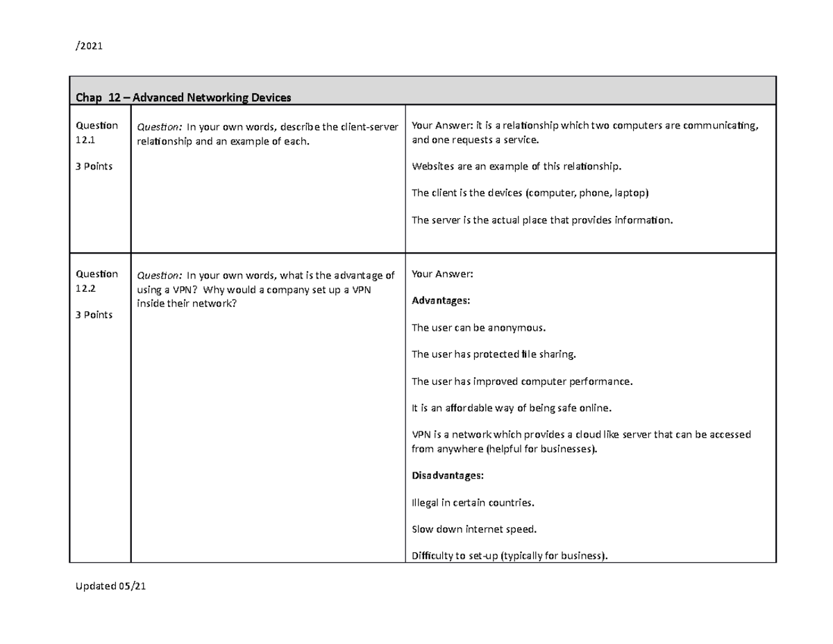 Topic 9 Assignment lab - / Chap 12 – Advanced Networking Devices ...